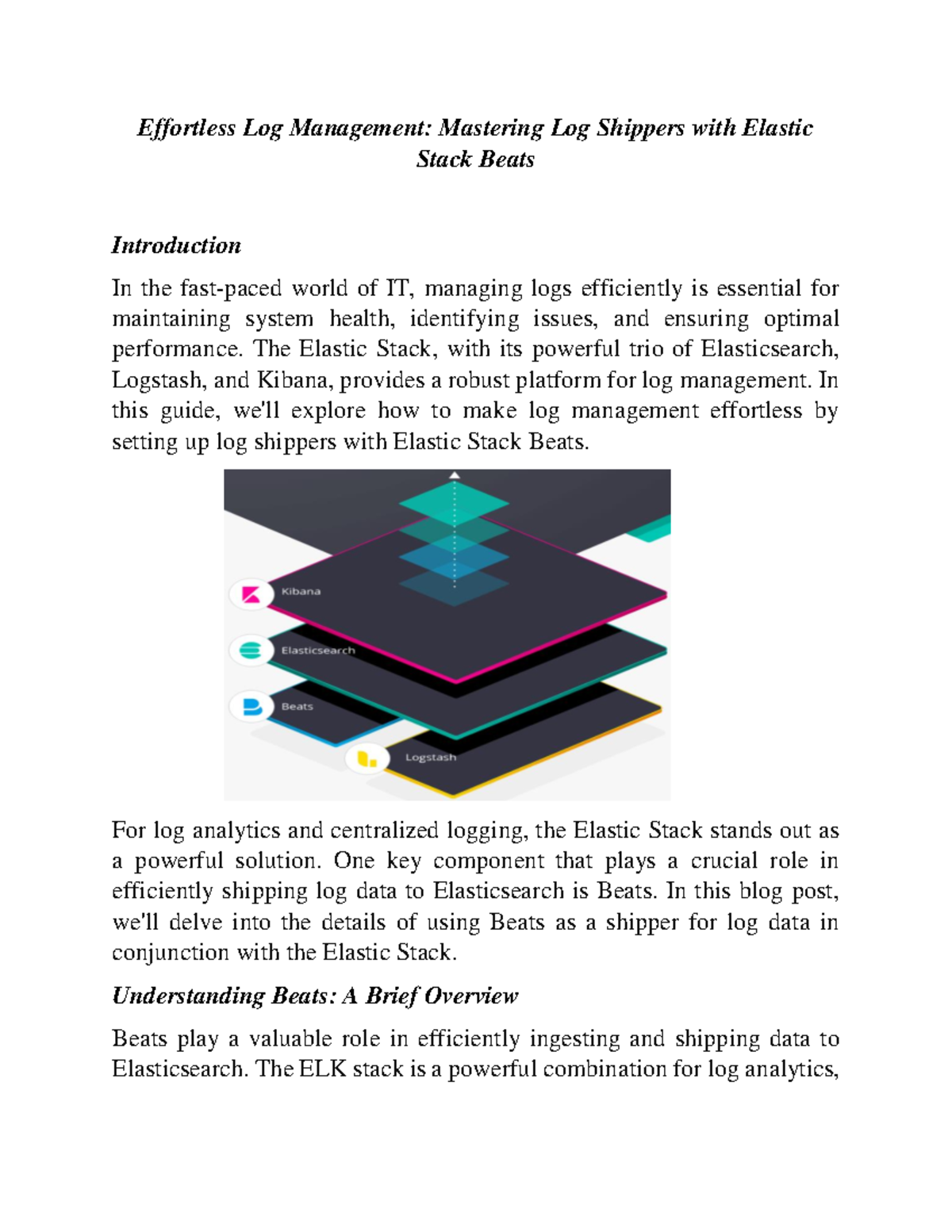 Beats using ELK - Effortless Log Management: Mastering Log Shippers ...