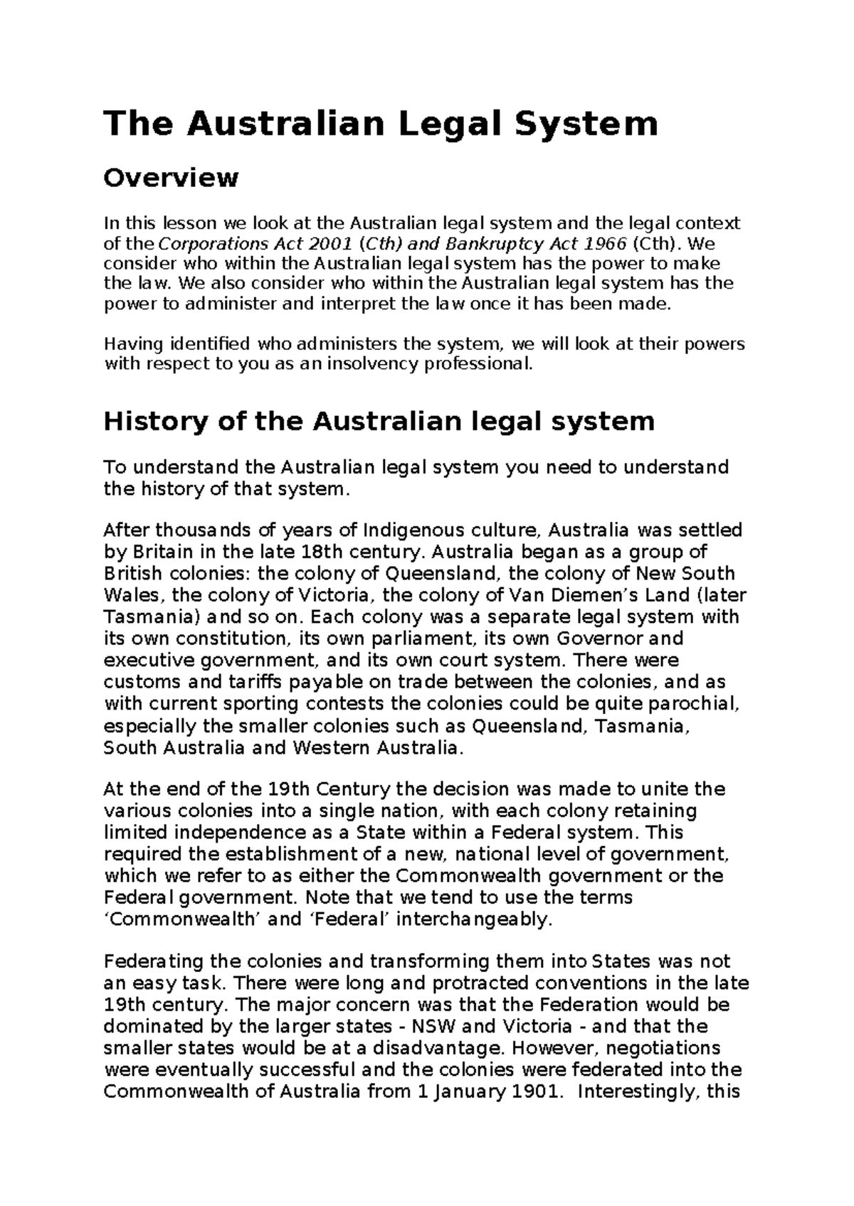 Week-1-The Australian Legal System - The Australian Legal System ...