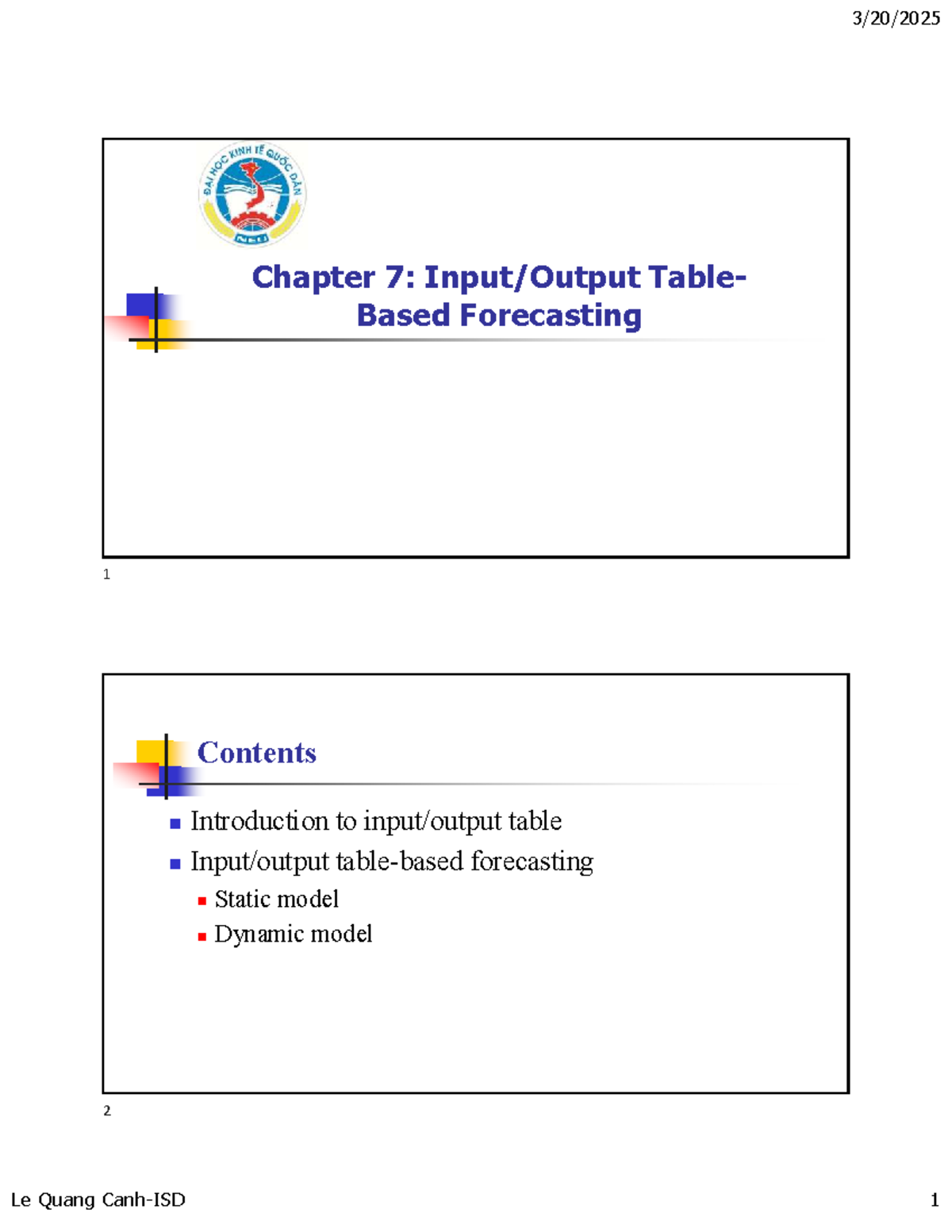 Chapter 7: Input-Output Forecasting Techniques - Studocu
