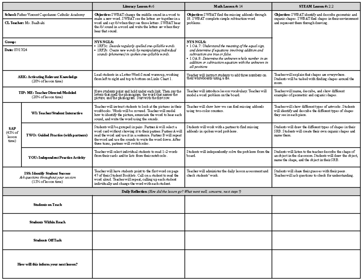 7:17:24 LP - Lesson Plan - Literacy Lesson #: 6 Math Lesson #: 14 STEAM ...