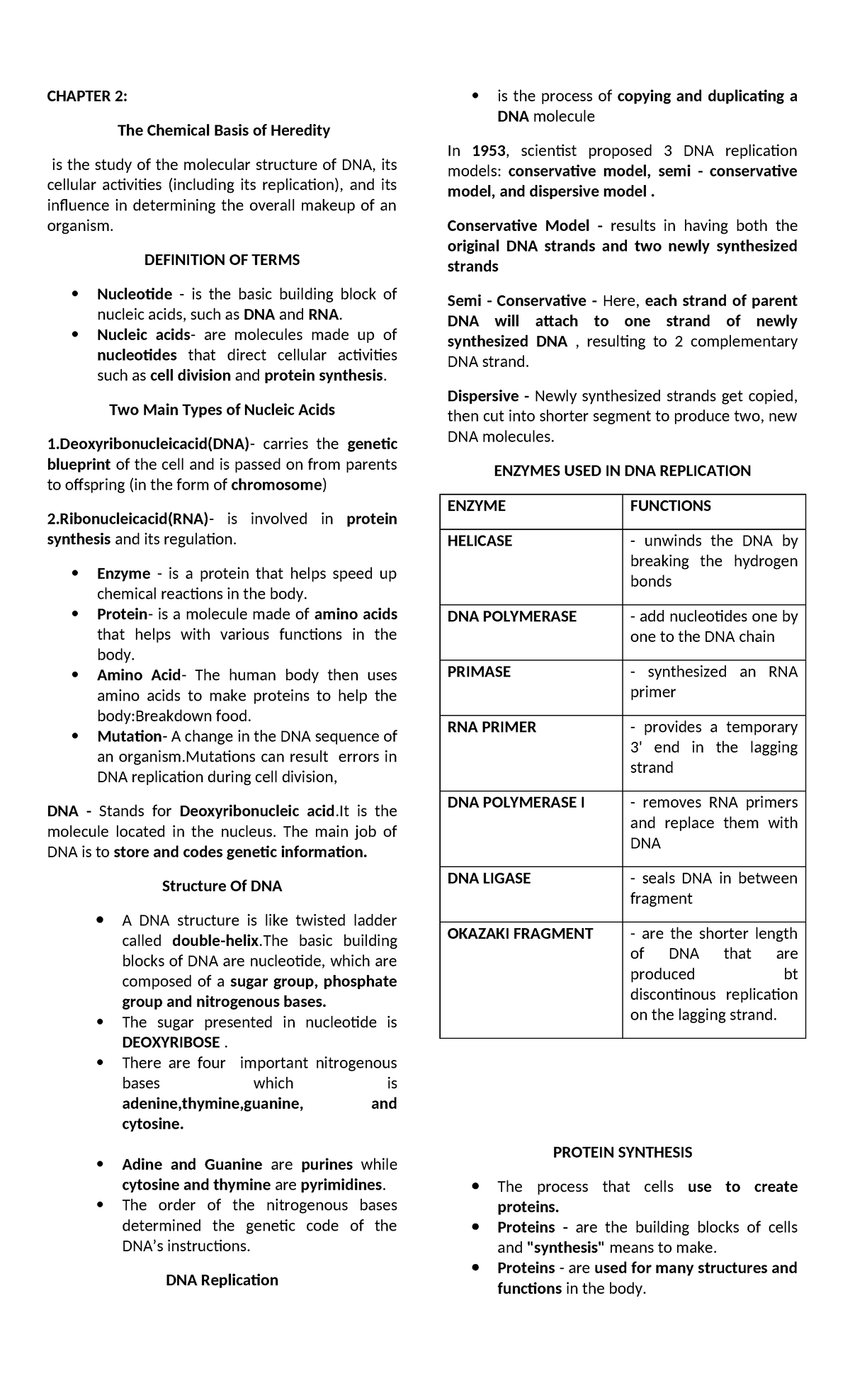 CHAPTER 2: Molecular Basis of Heredity - DNA Structure & Function - Studocu
