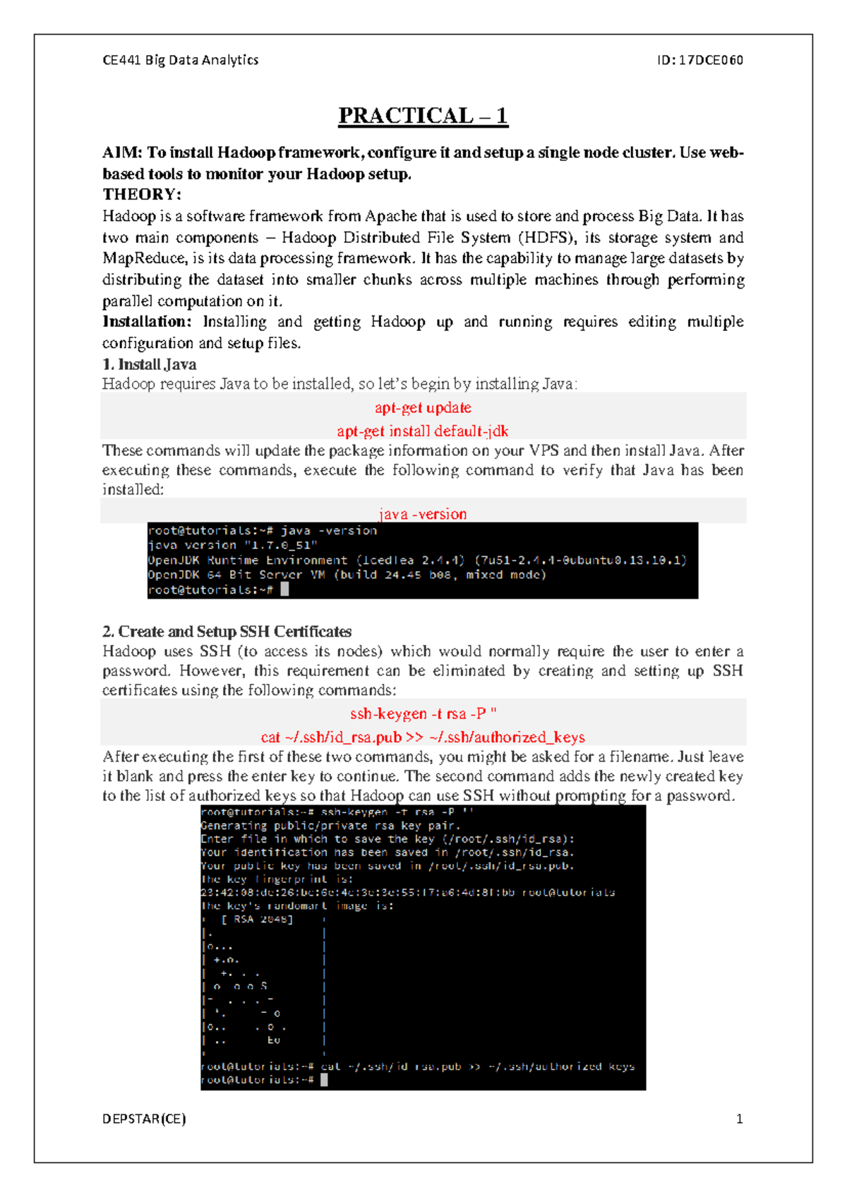 17DCE060 - BDA Practical Installation & Setup Guide for Hadoop - Studocu