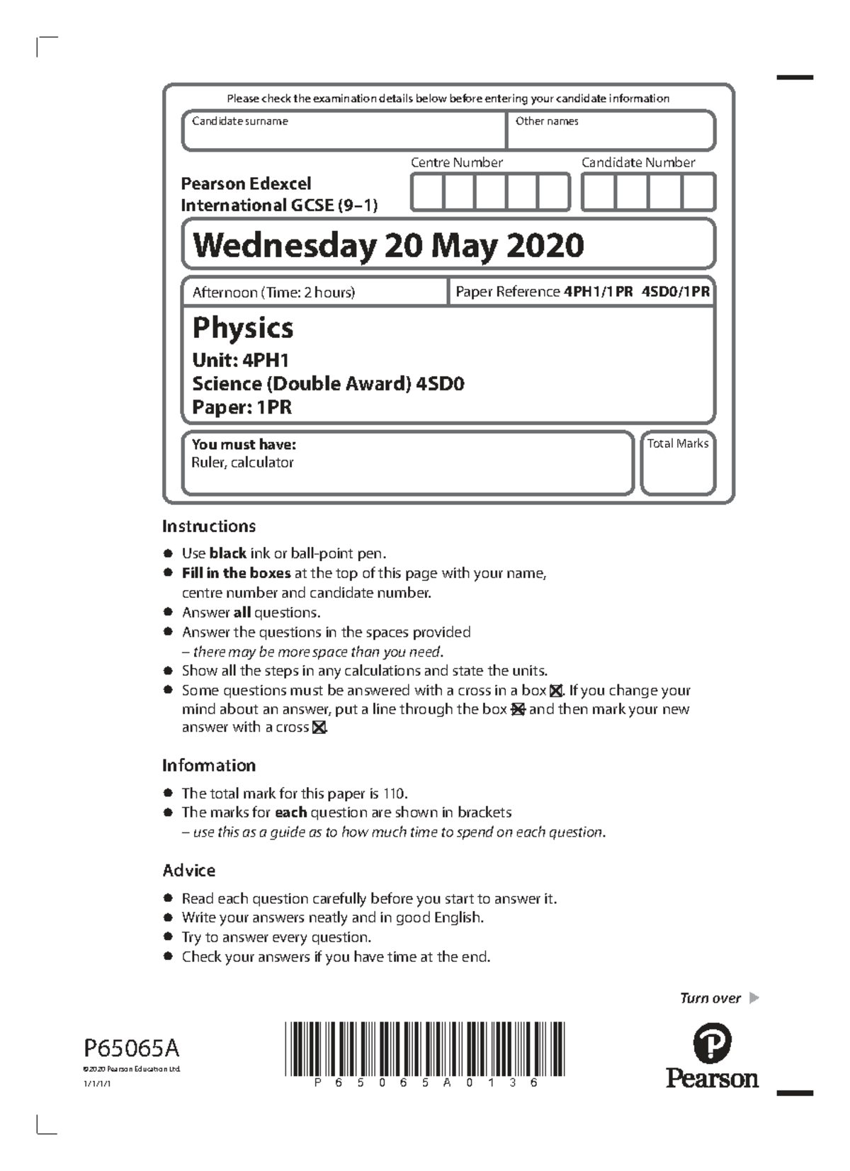 1PR May 2020 - Physics Past Paper Solutions for Students - Studocu