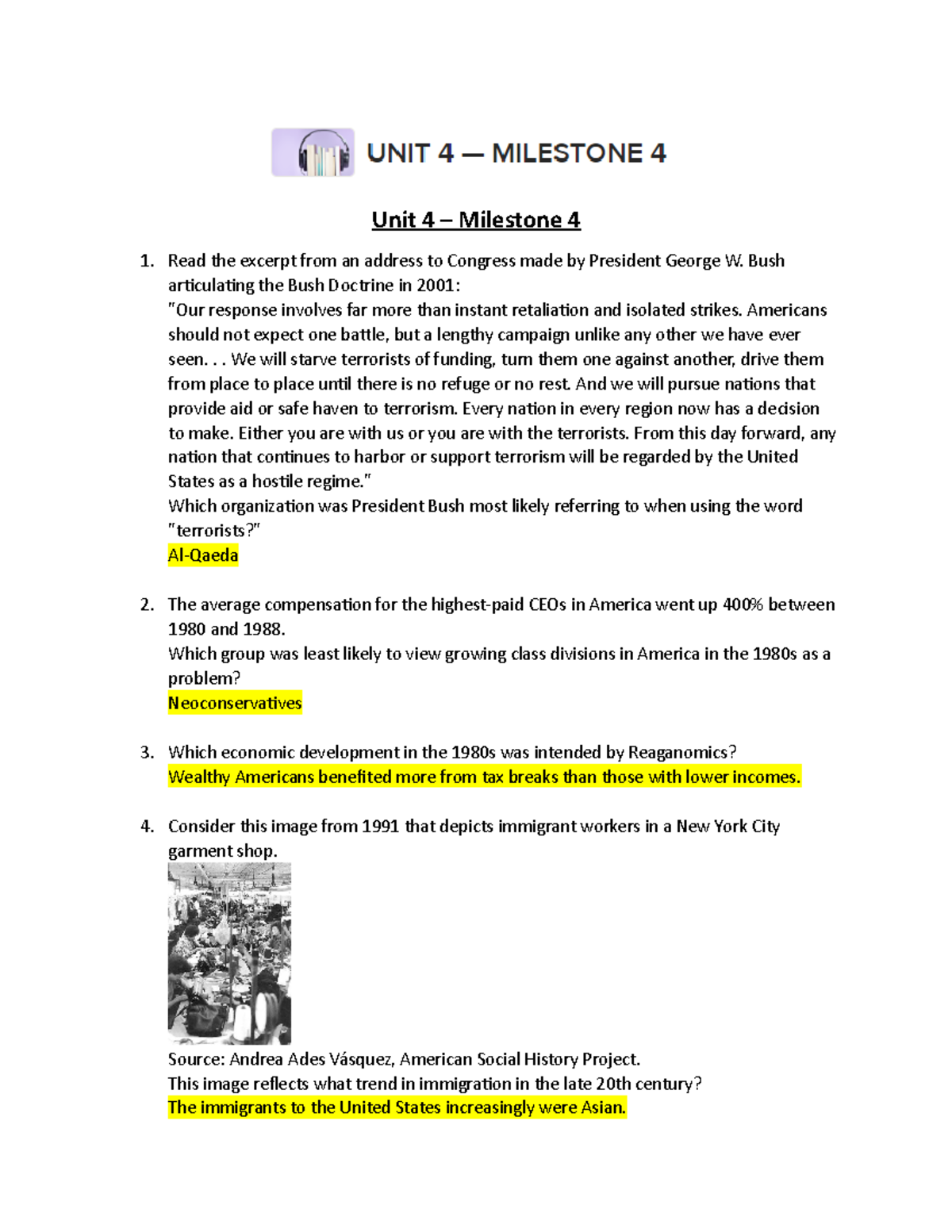 Sophia Pathways U.S. History II Unit 4 Milestone 4 Review Notes - Studocu