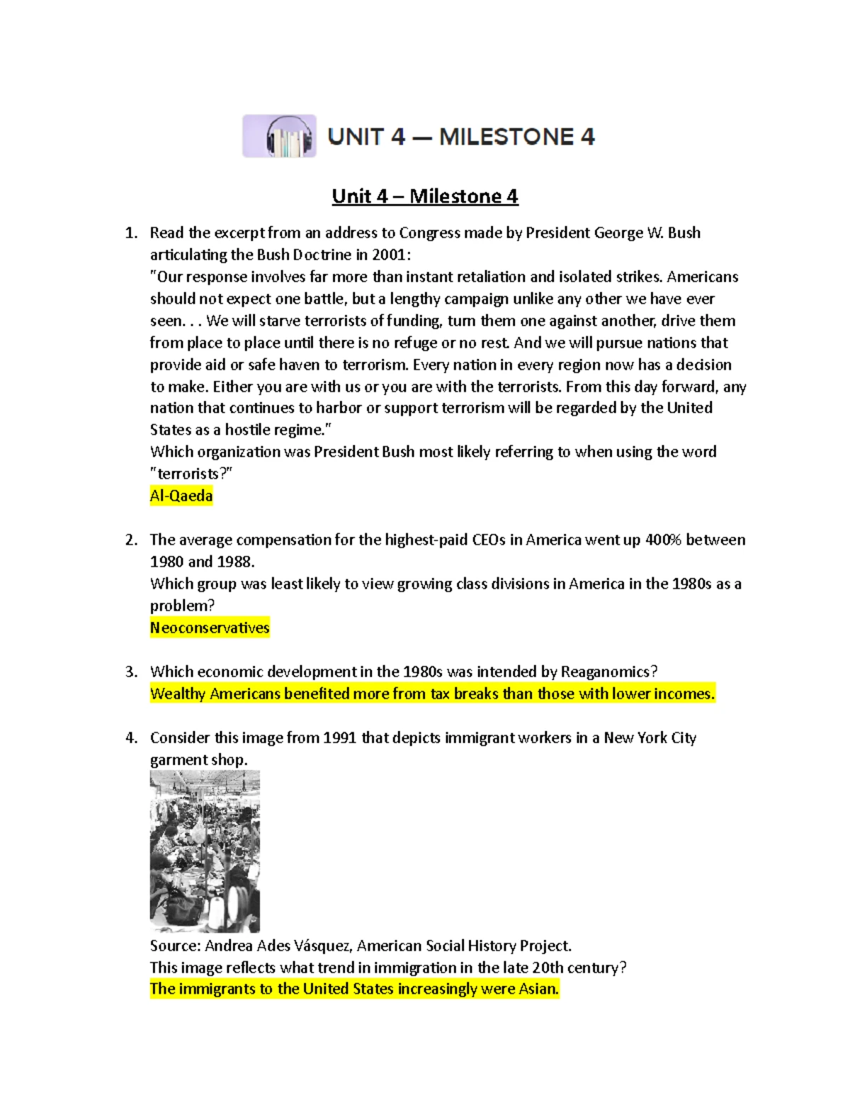 Sophia Pathways U.S. History II Unit 2 Milestone 2 - Unit 2 – Milestone ...