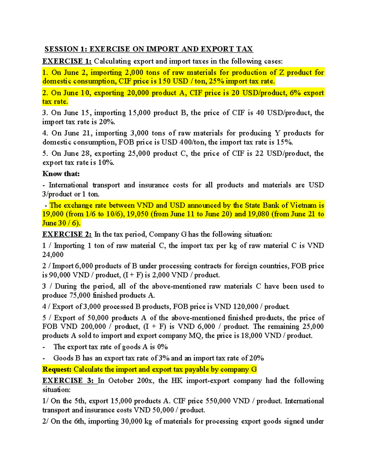 SESSION 1: Import & Export Tax Calculations - Lesson 01 - Studocu