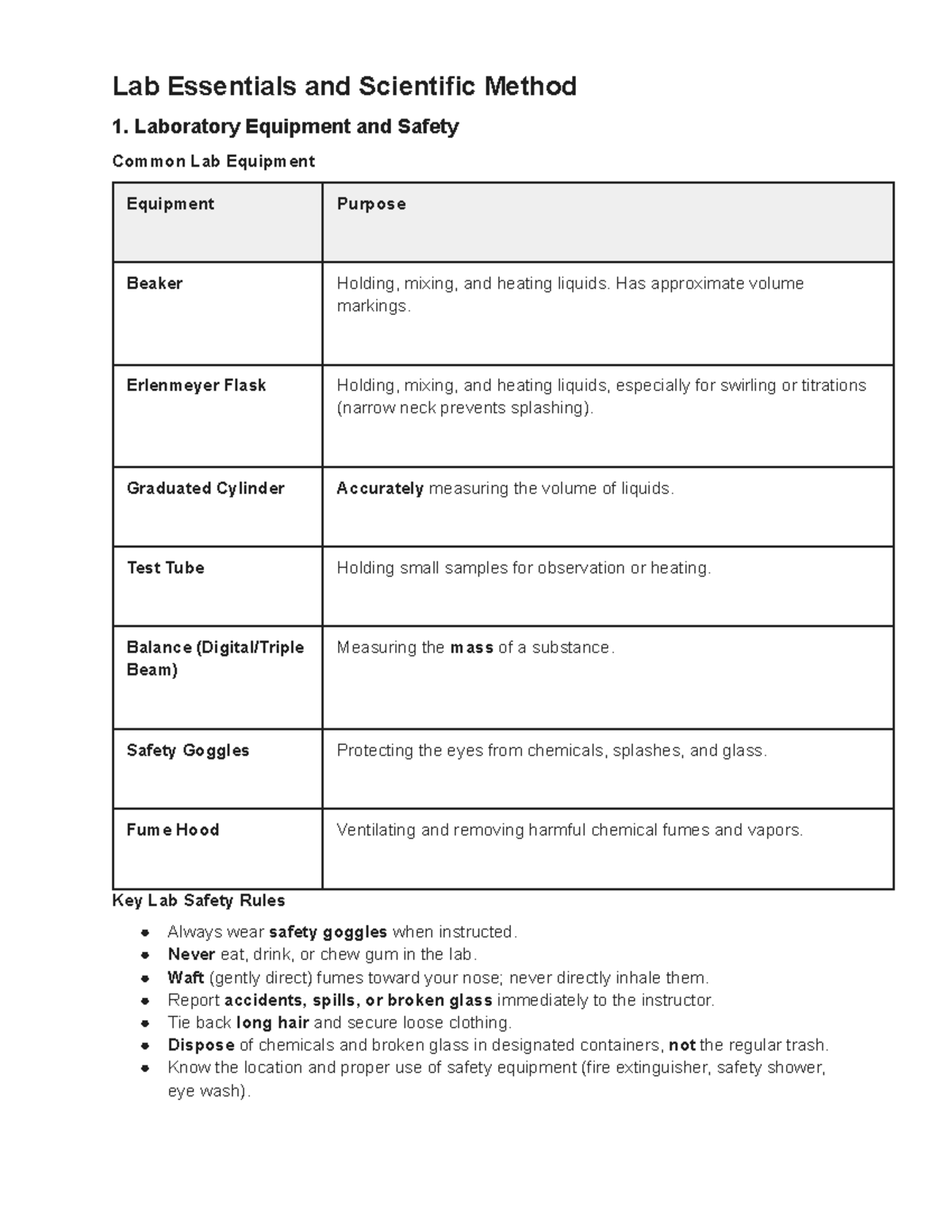 G7 Science Lab Essentials & Scientific Method Review Guide 2025 - Studocu
