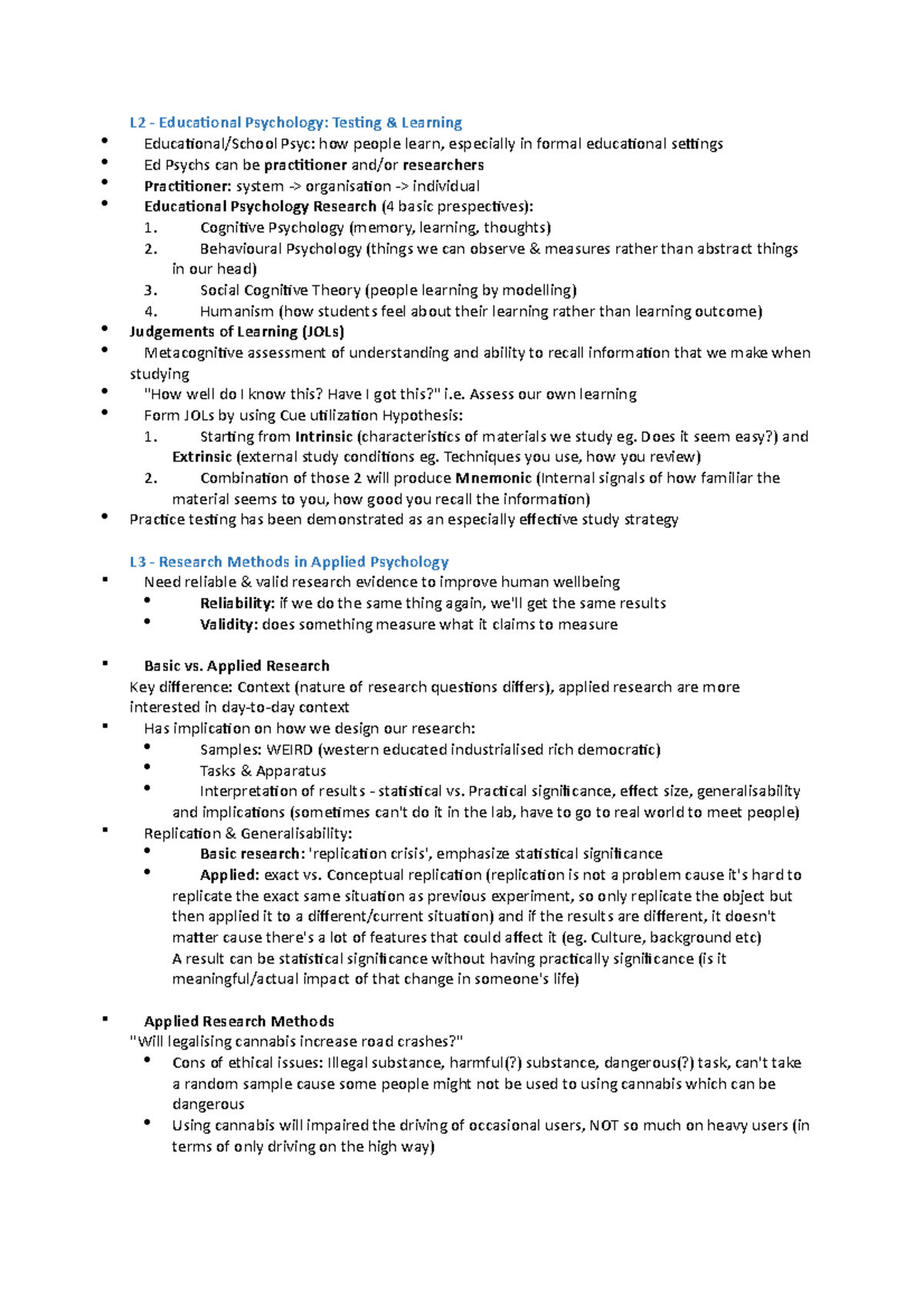 Applied Psychology - L2 - Educational Psychology: Testing & Learning ...