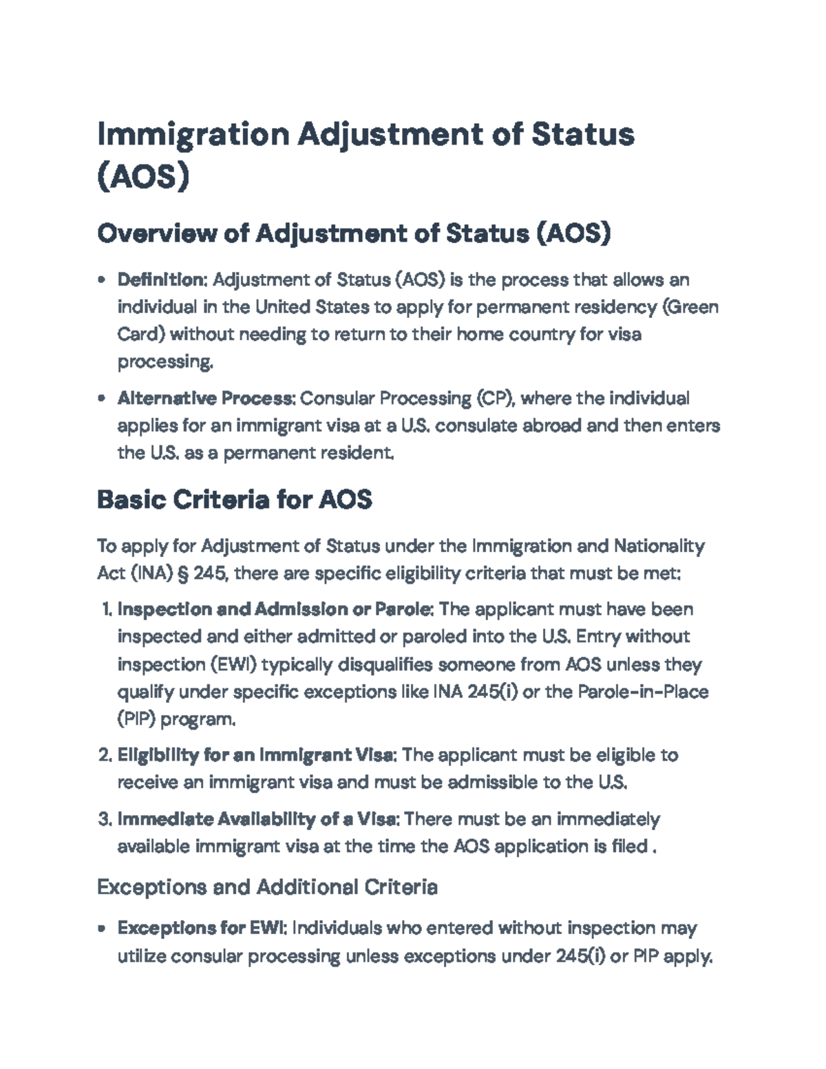 Adjustment of Status (AOS) Process Overview for Immigration ...