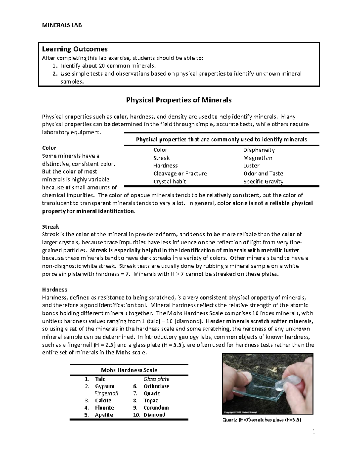 Lab 2 - Mineral Identification Techniques and Properties - Studocu