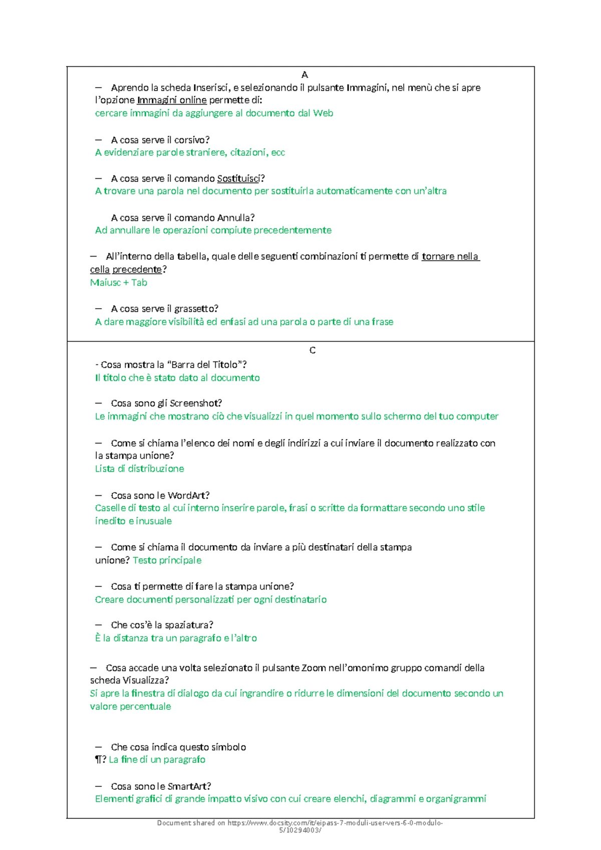 Eipass Modulo 6: Esempi di Domande e Risposte su Excel - Studocu