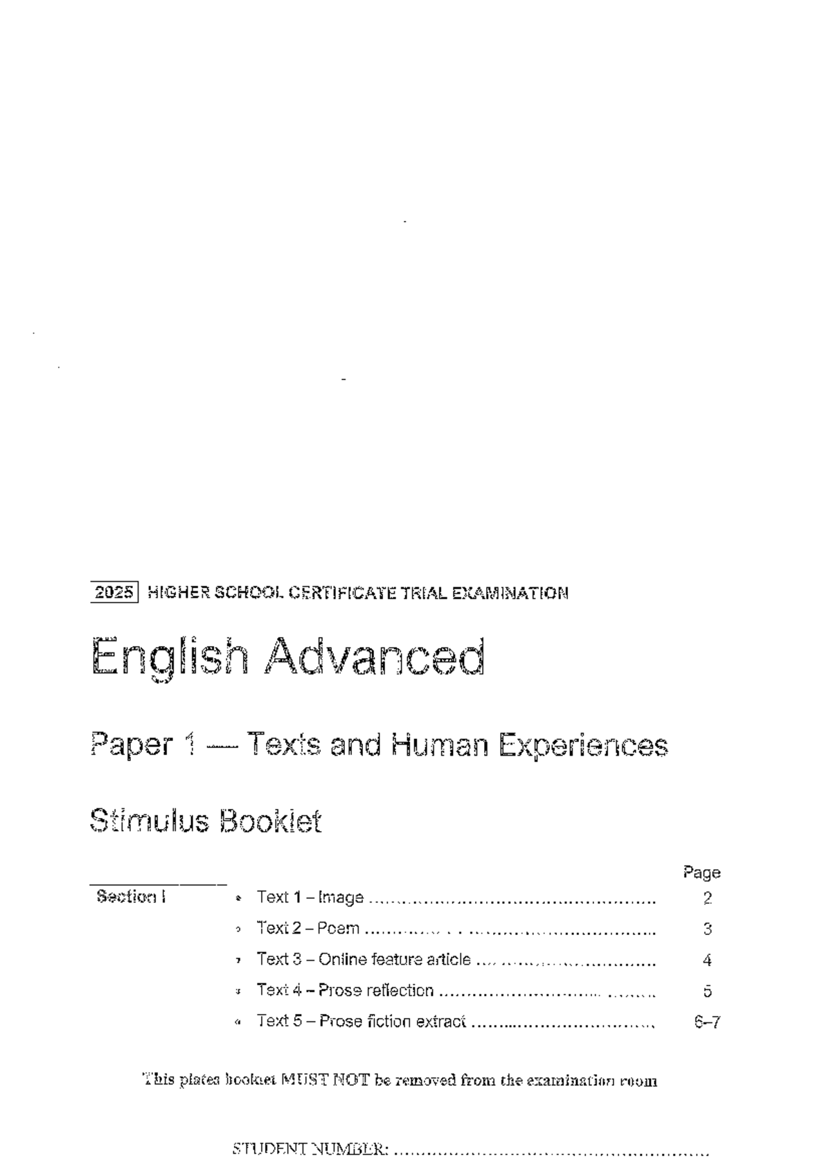 Independent Trial HSC English Adv 2025: Texts & Human Experiences - Studocu