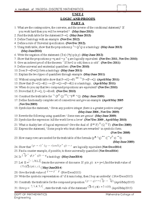 Maths 4TH UNIT - DM 4th unit - UNIT II ALGEBRAIC STRUCTURES Algebraic systems Semi and Subgroups ...
