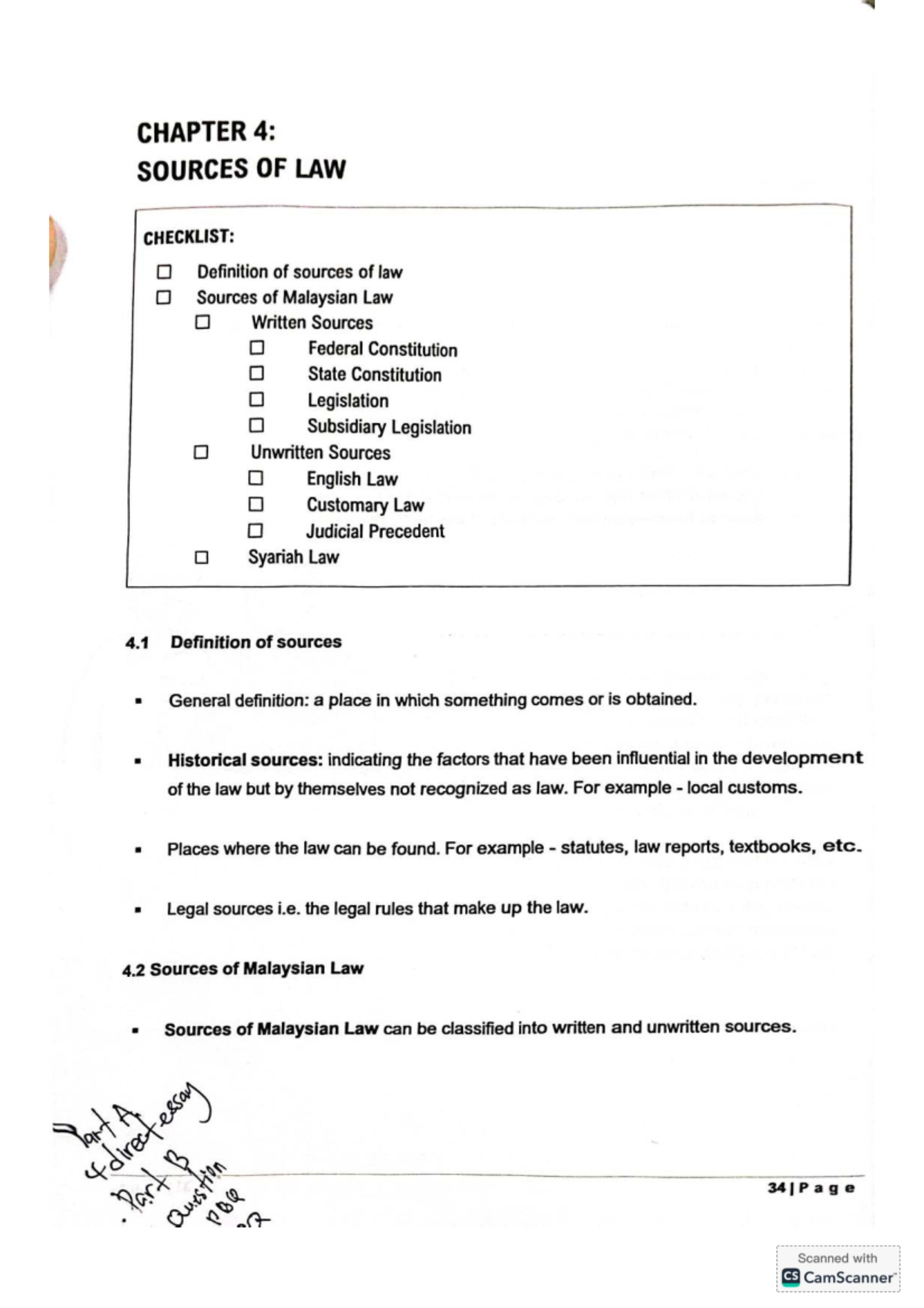 CHAPTER 4: CHECKLIST OF SOURCES OF MALAYSIAN LAW (LAW 033) - Studocu