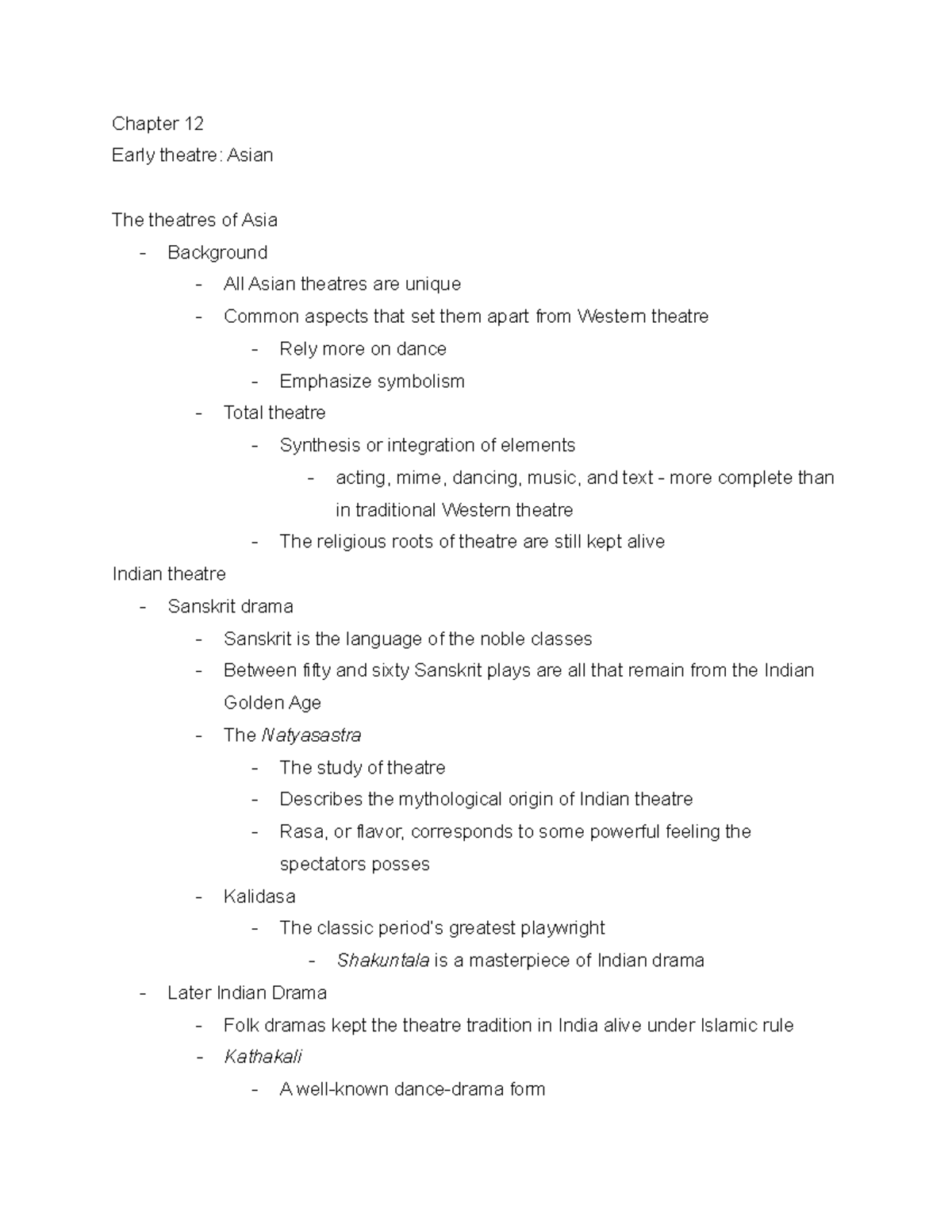 Chapter 12 Notes: Exploring Early Asian Theatre Forms and Traditions ...