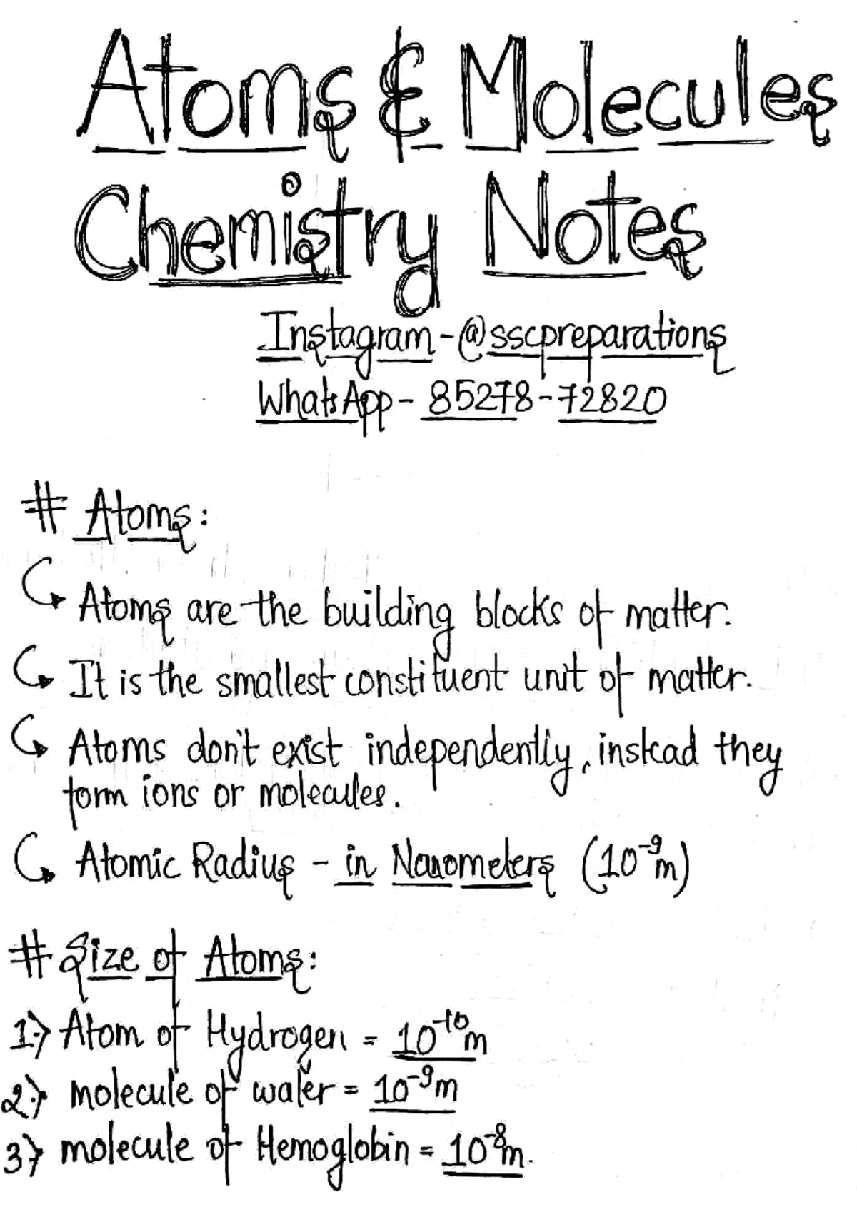 Atoms and Molecules - Chemistry Handwritten Notes - Atoms Molecules ...