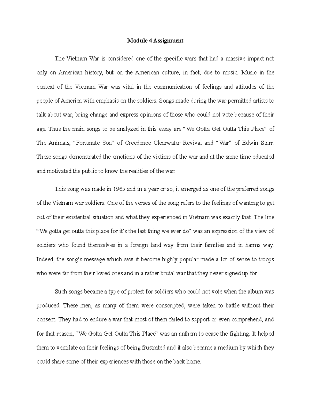 Module 4 Assignment: Analyzing Protest Songs of the Vietnam War - Studocu