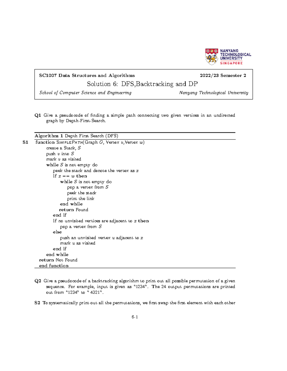 Solution 6 AY22S2 - SC1007 Data Structures and Algorithms 2022/23 Semester 2 Solution 6: - Studocu