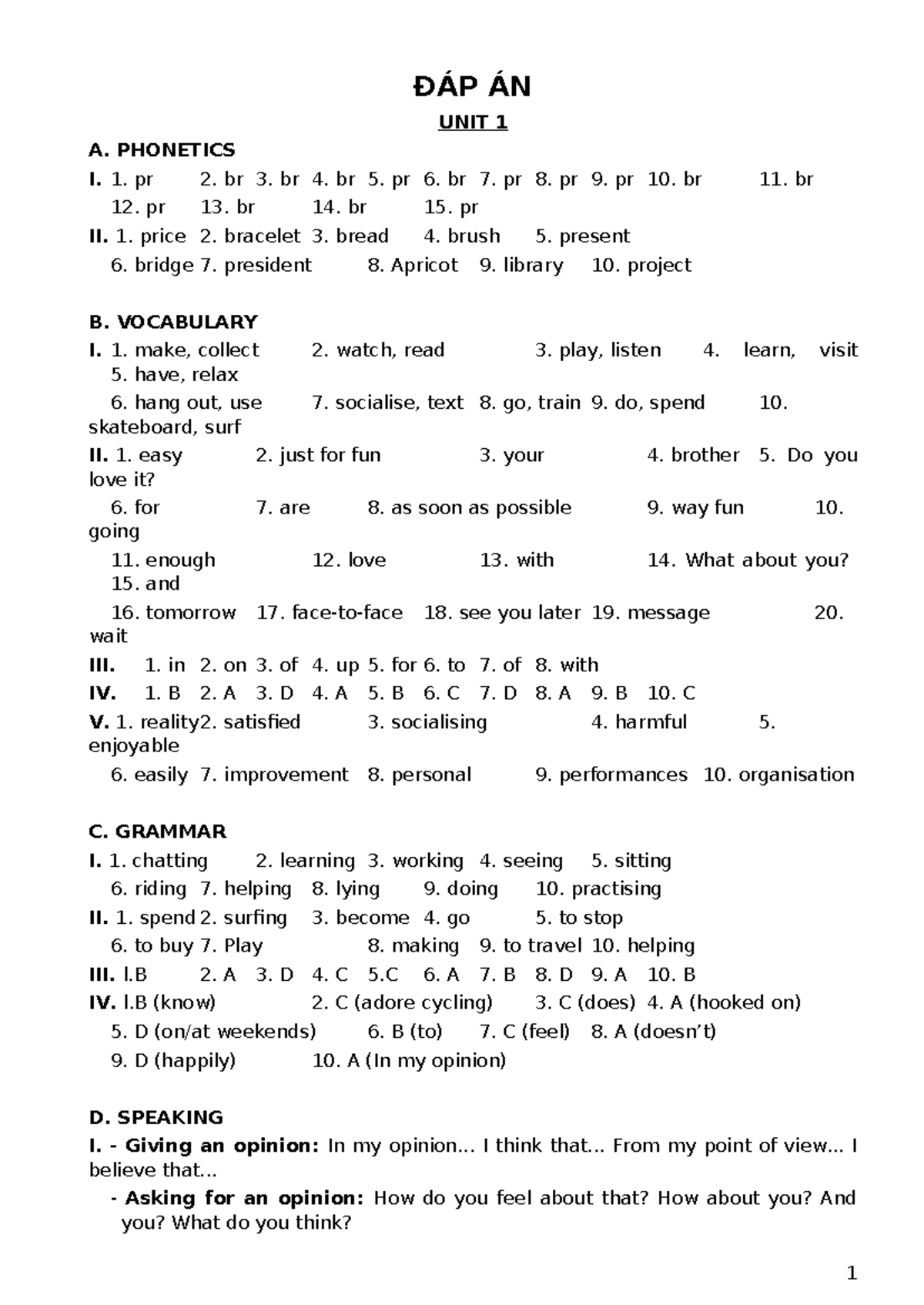 ĐÁP ÁN UNIT 1-8: Global Success 8 Phonetics, Vocabulary, Grammar ...