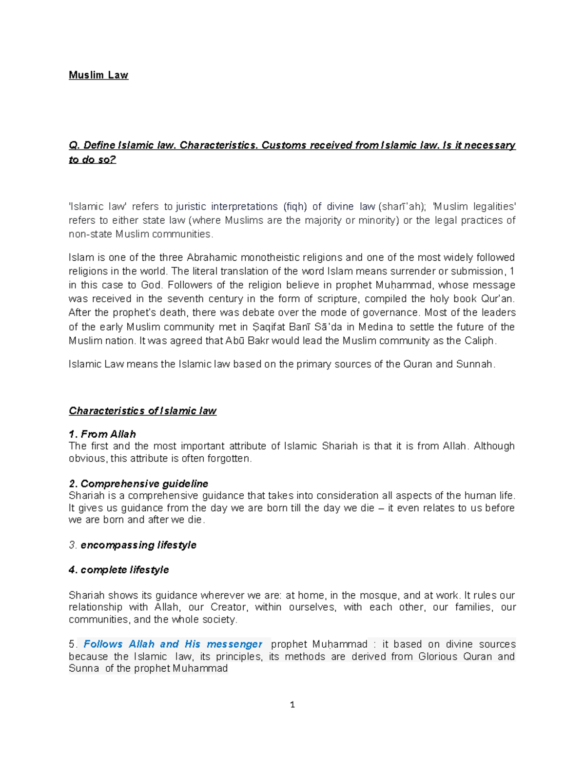 Muslim Law Notes: Key Concepts & Legal Principles (ML 101) - Studocu