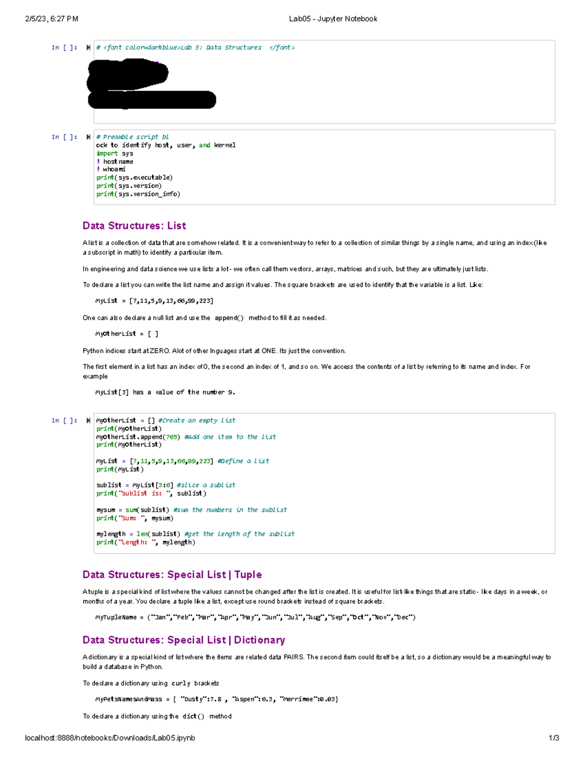 ENGR 1330 Lab05 - Jupyter Notebook: Data Structures Explained - Studocu
