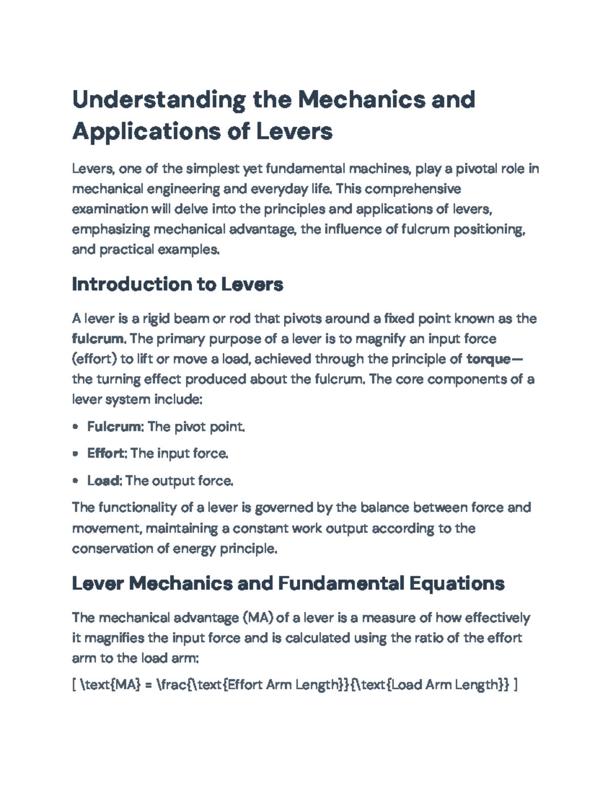 Understanding Levers: Mechanics, Types, and Applications (ENG101 ...
