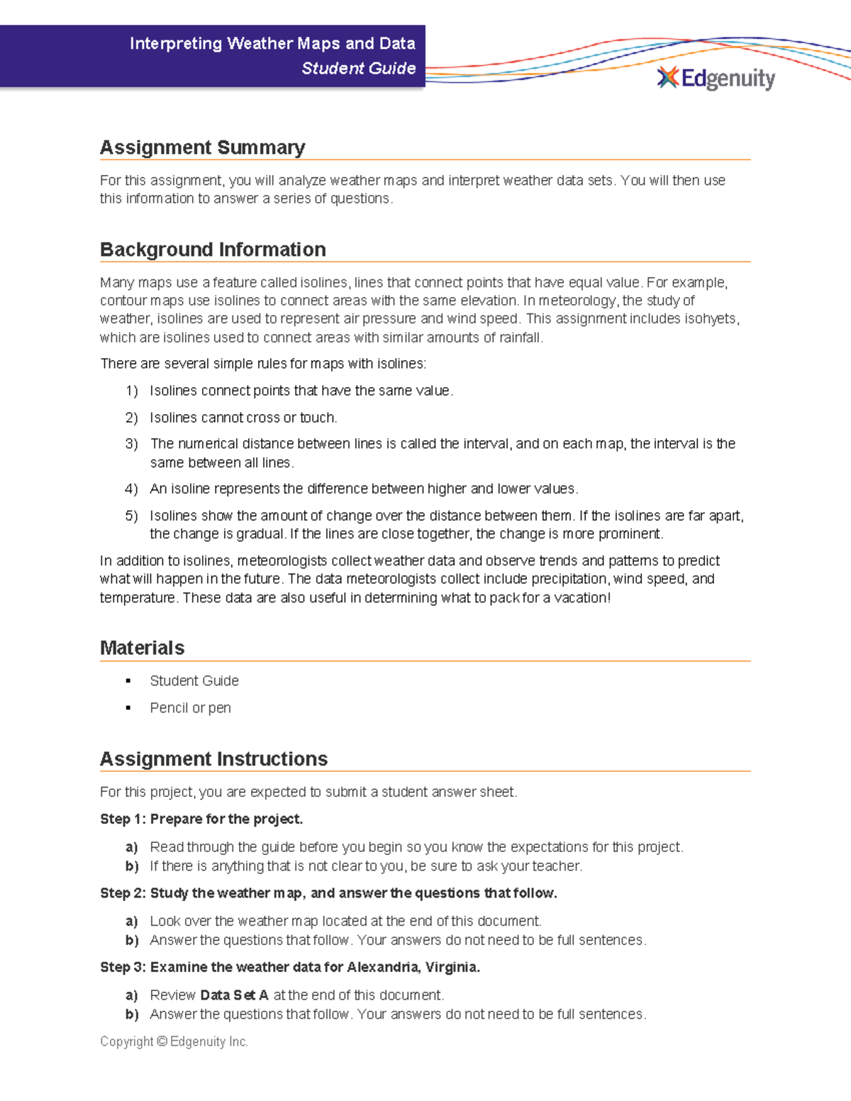 Project: Interpreting Weather Maps & Data - Student Guide (Assignment) - Studocu