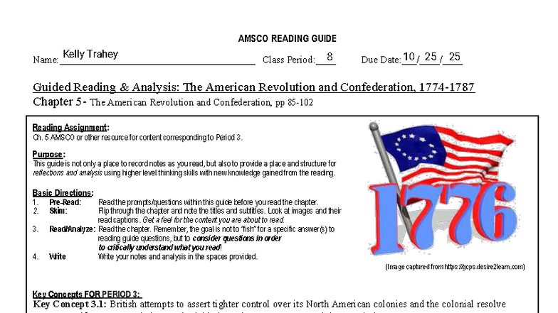 AMSCO Chapter 5 Reading Guide: The American Revolution & Confederation ...