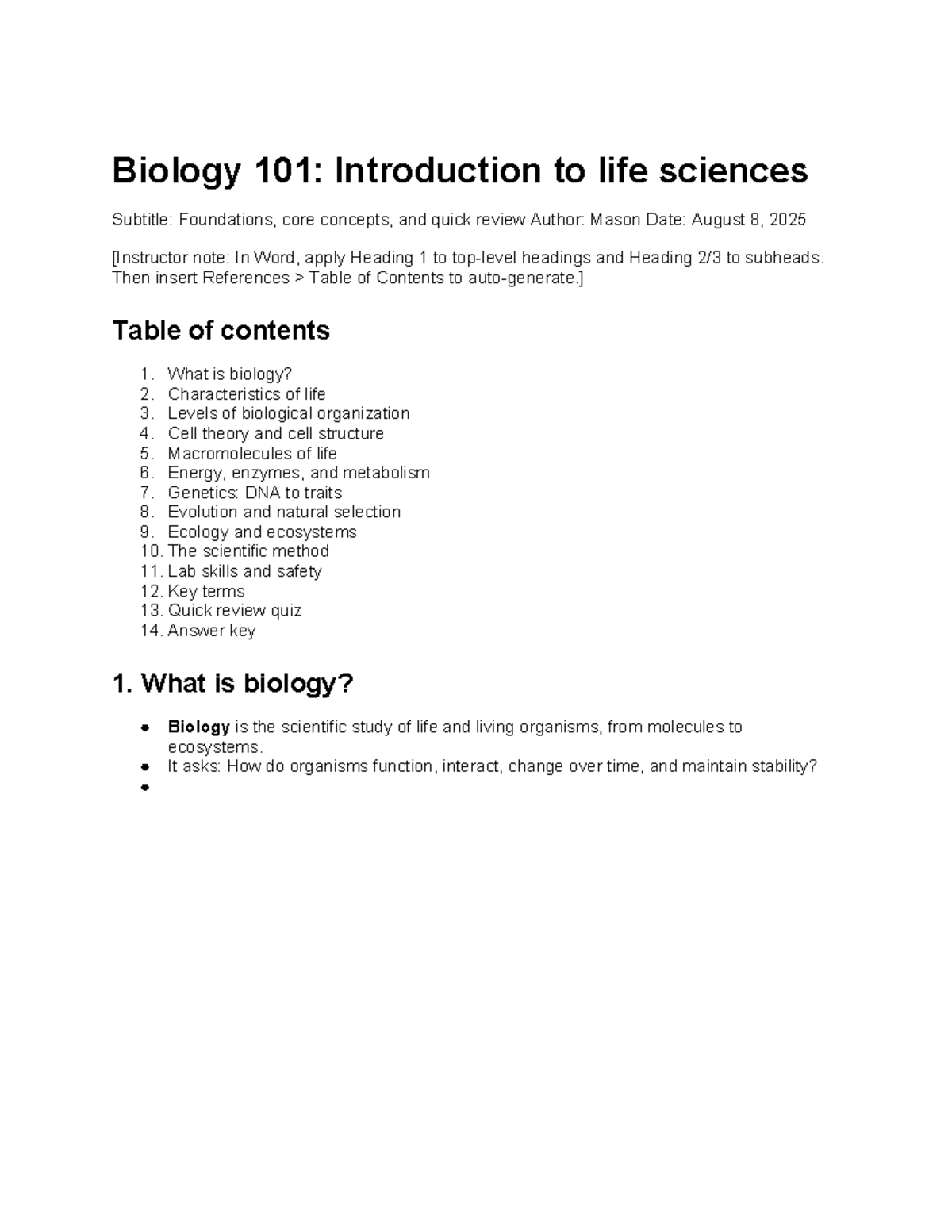 Biology 101: Foundations and Quick Review of Life Sciences - Studocu