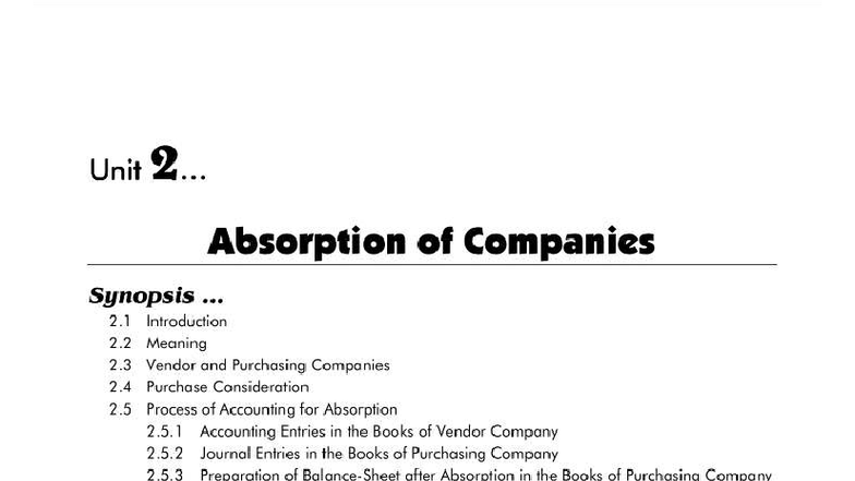 Corporate Accounting: Absorption of Companies (Ch-2) - Studocu