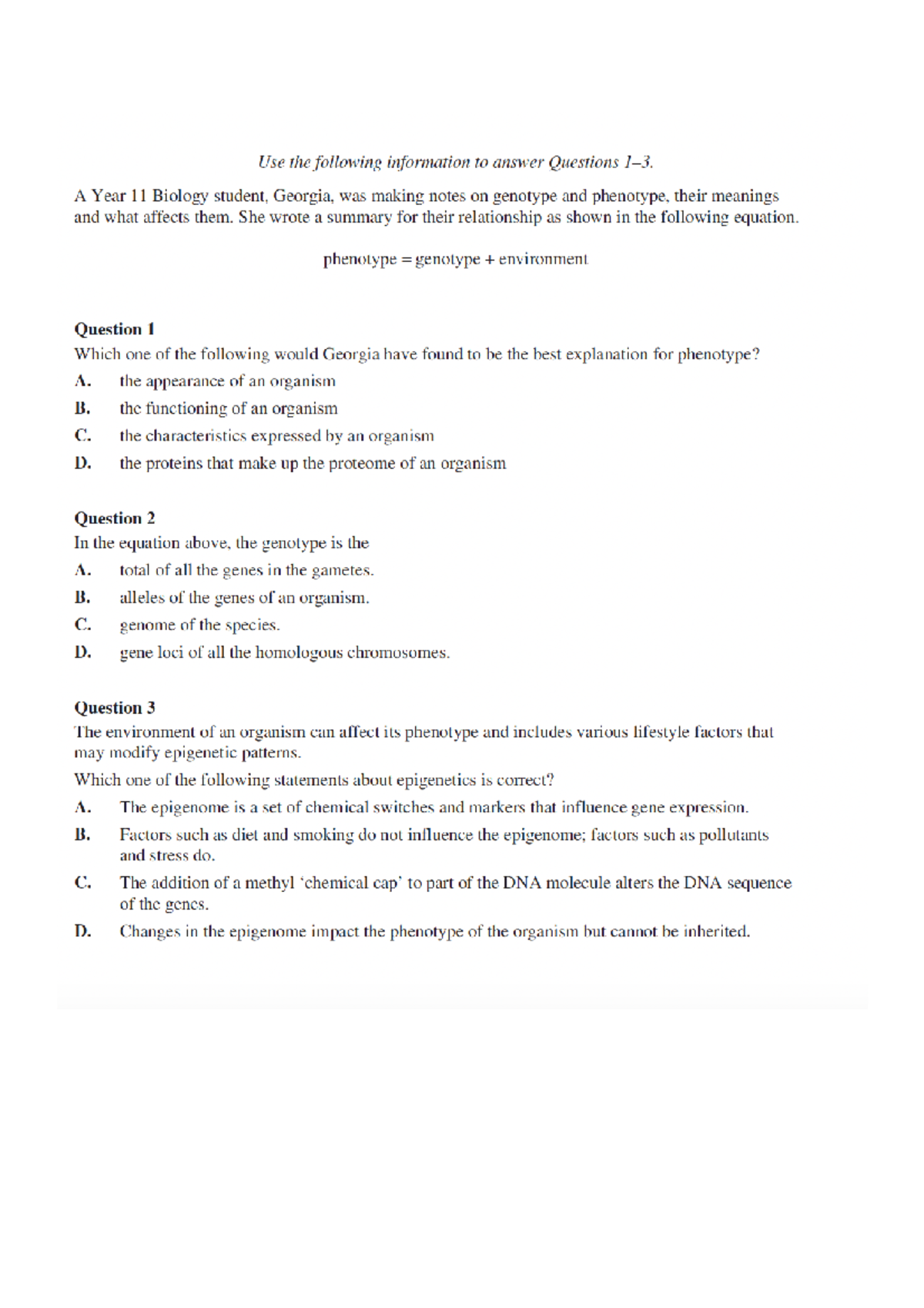 Genetics and Reproduction Practice Q - Use the following information to ...