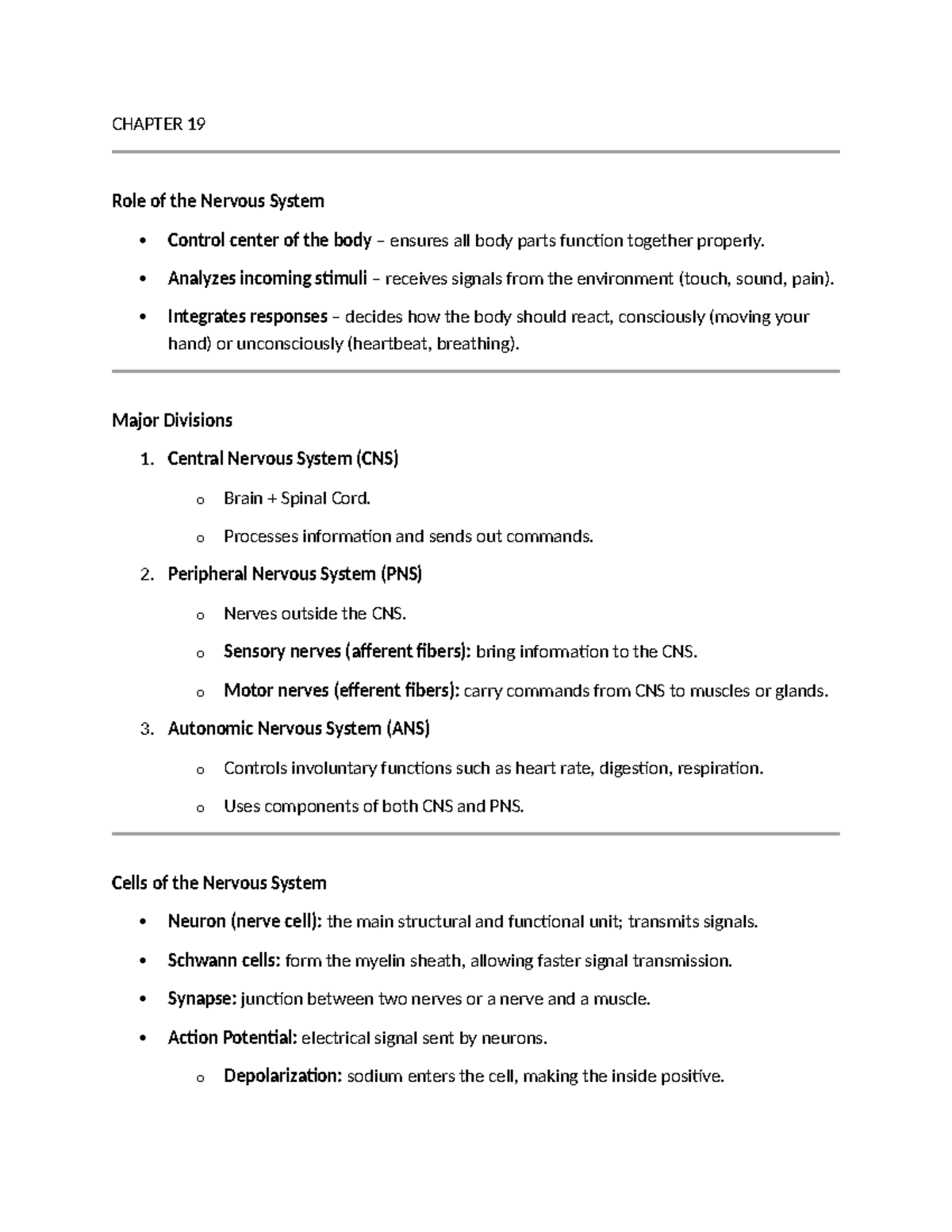 CHAPTER 19 & 26: Nervous System Overview and Pain Management Insights ...