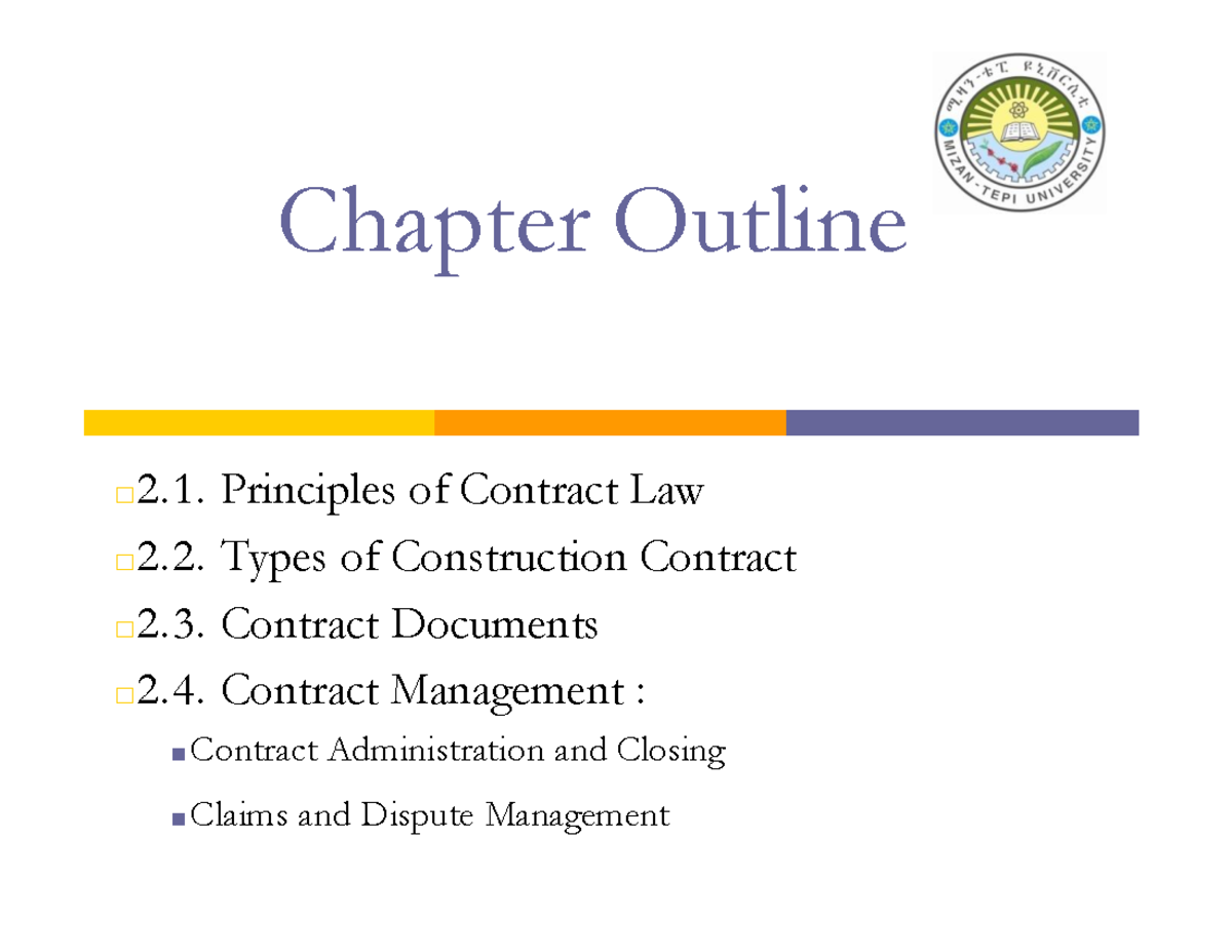 Chapter 5: Construction Contract Types and Principles of Law - Studocu