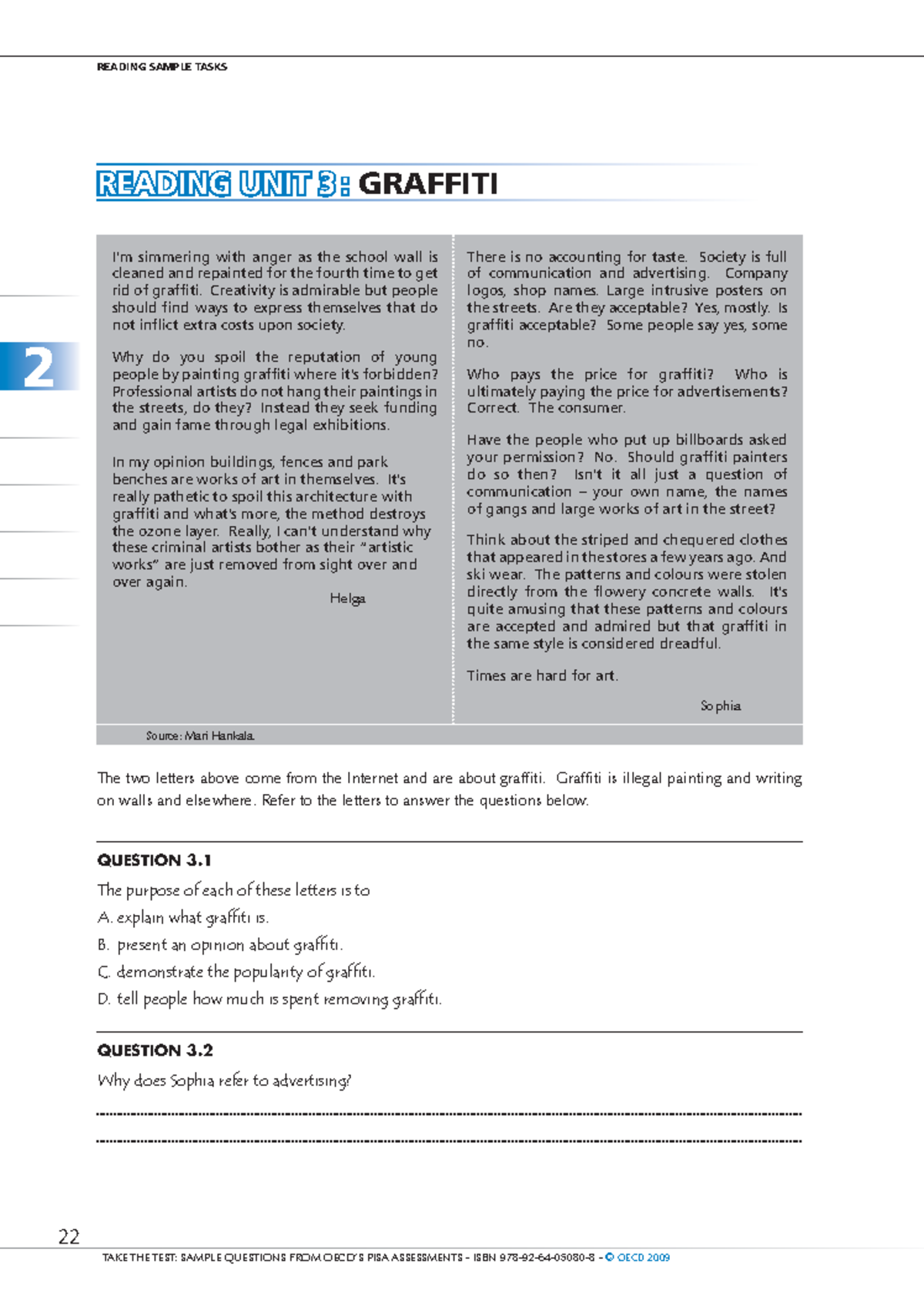 PISA Reading Sample Tasks & Analysis on Graffiti Perspectives - Studocu