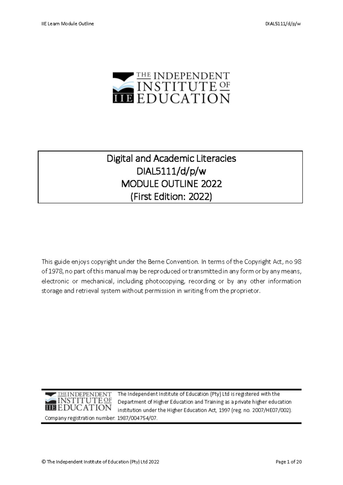 DIAL5111 2022 - Comprehensive Module Outline for Digital Literacies ...