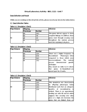 Experiment 1 - Data Collection and Result - Virtual Laboratory Activity - BIOL 1121 - Unit 1 ...