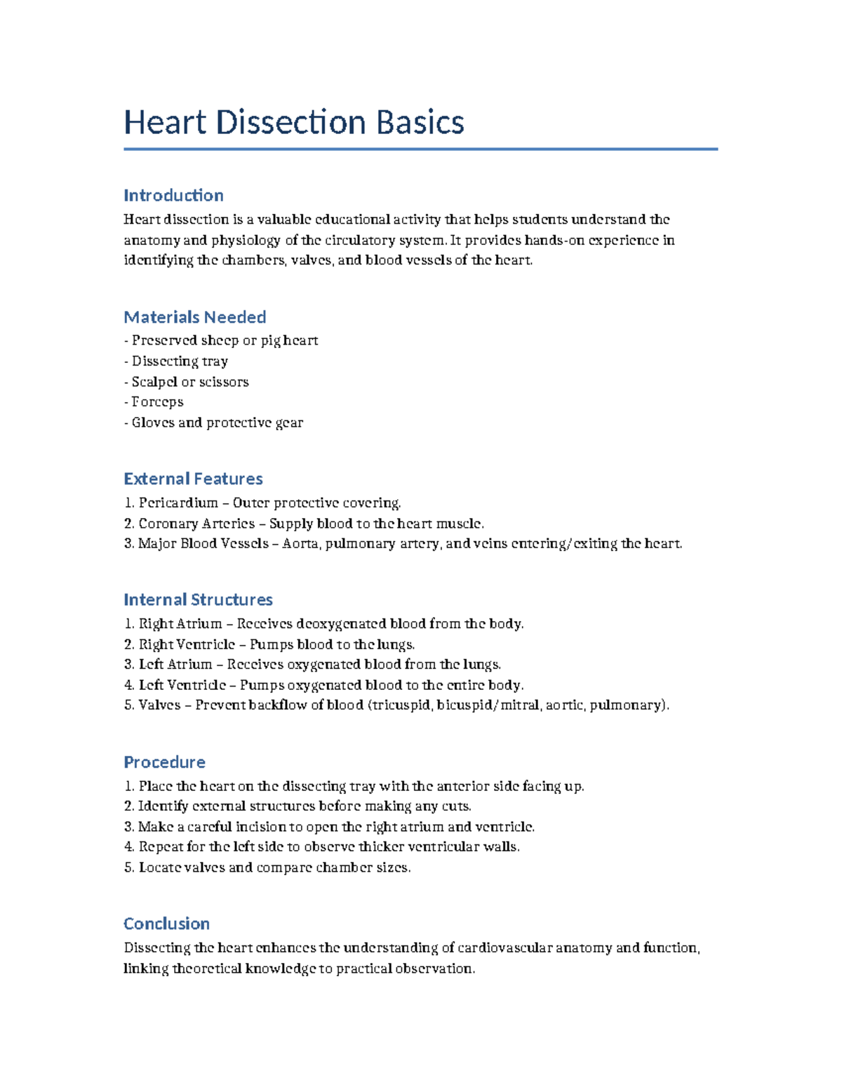 Heart Dissection Basics: Understanding Anatomy and Function - Studocu
