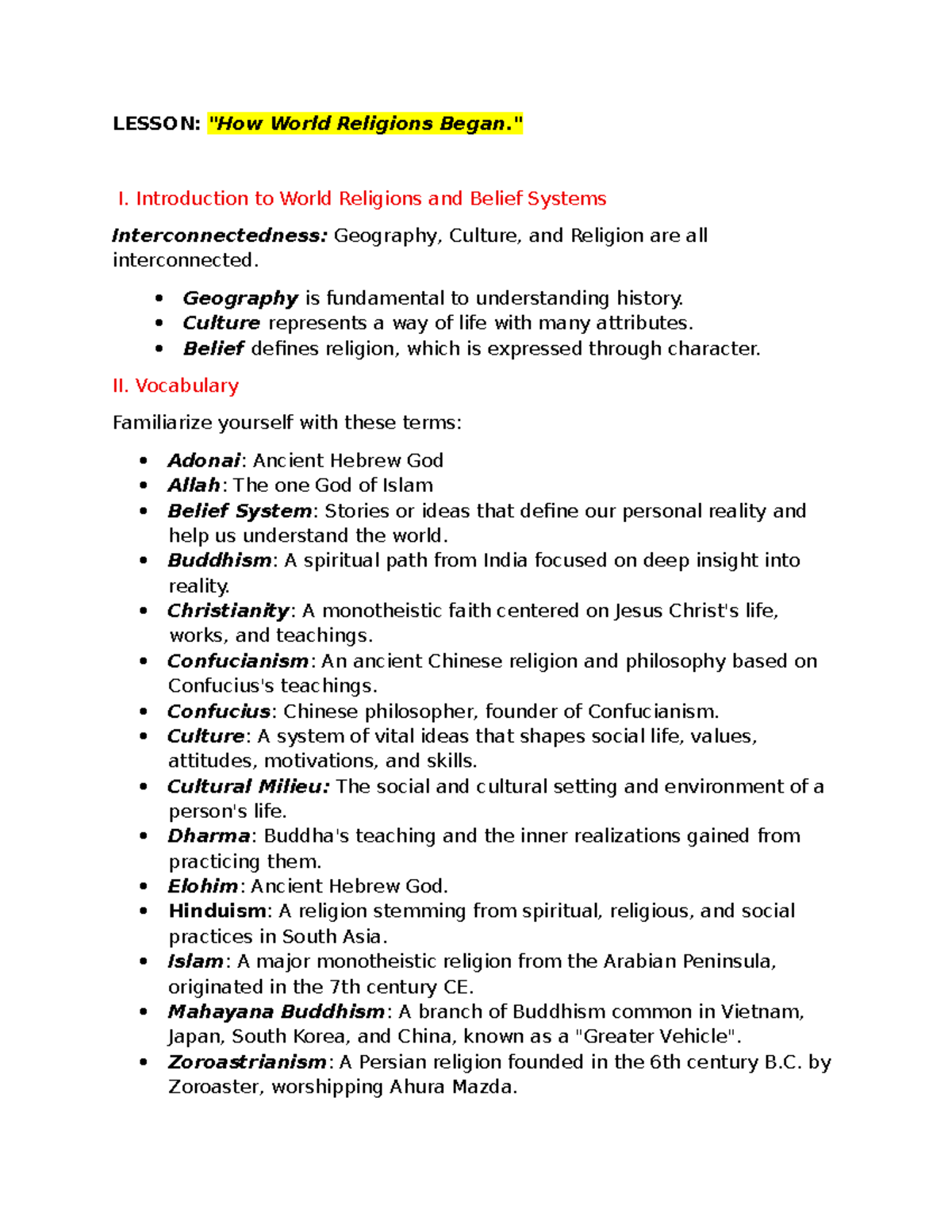 LESSON: World Religions I - Understanding Belief Systems and Geography ...