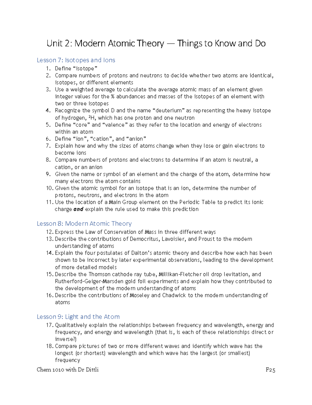 Unit 2 Review: Isotopes, Ions, and Modern Atomic Theory - Chem 1010 ...