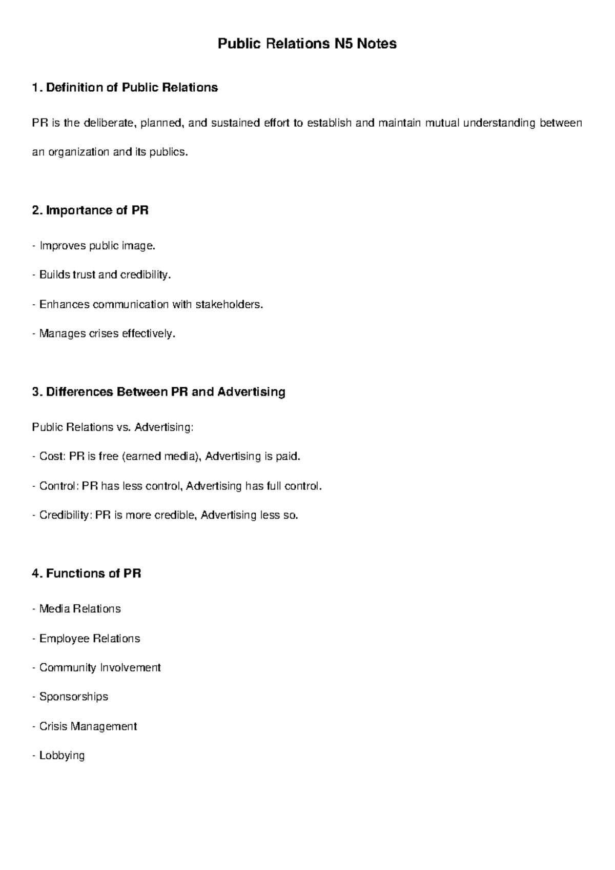 Public Relations N5 Study Notes: Key Concepts and Strategies - Studocu