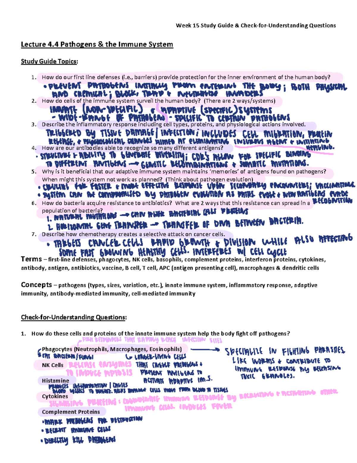 Week 15 Study Guide: Immune System & Pathogens (Lecture 4.4) - Studocu