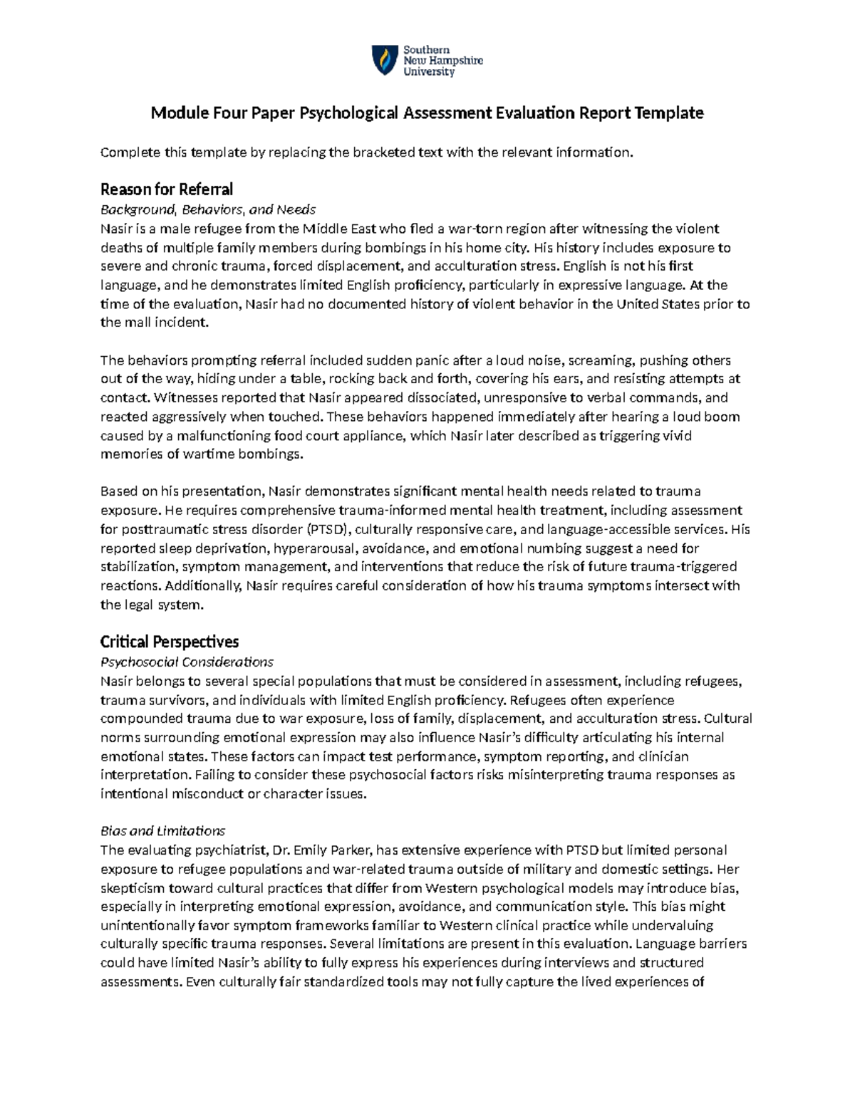 PSY 335 Module 4 Psychological Assessment Evaluation Report - Studocu