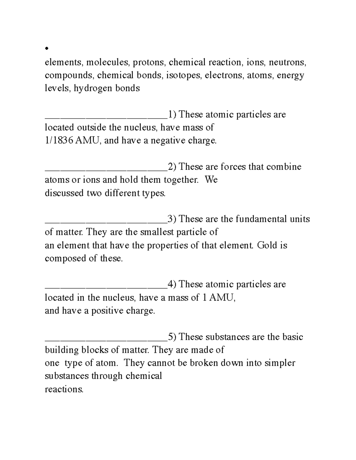 Unit Review Questions for Chemistry Concepts - CHM 101 - Studocu
