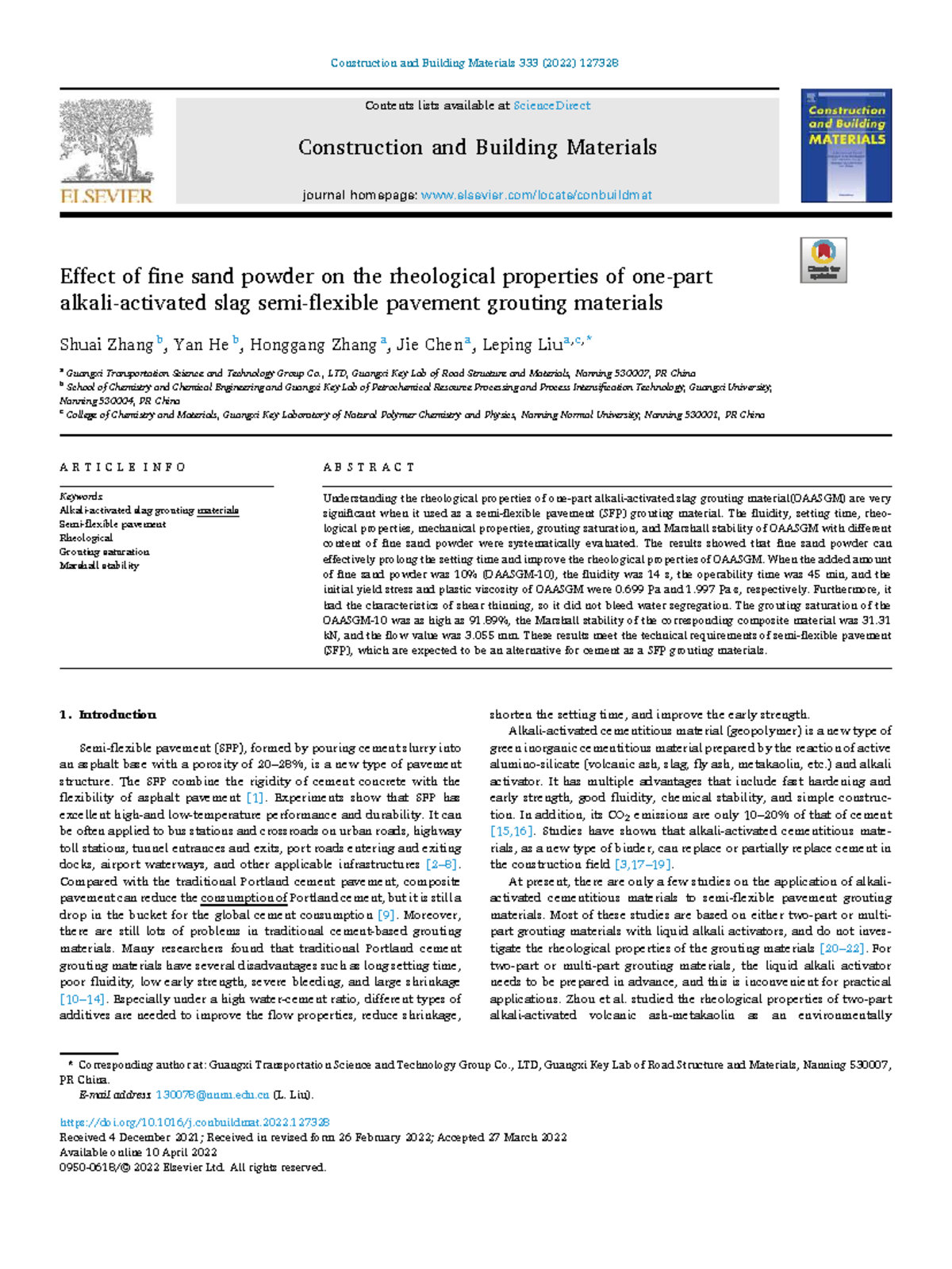 Effect of Fine Sand Powder on Rheological Properties of OAASGM for SFP ...