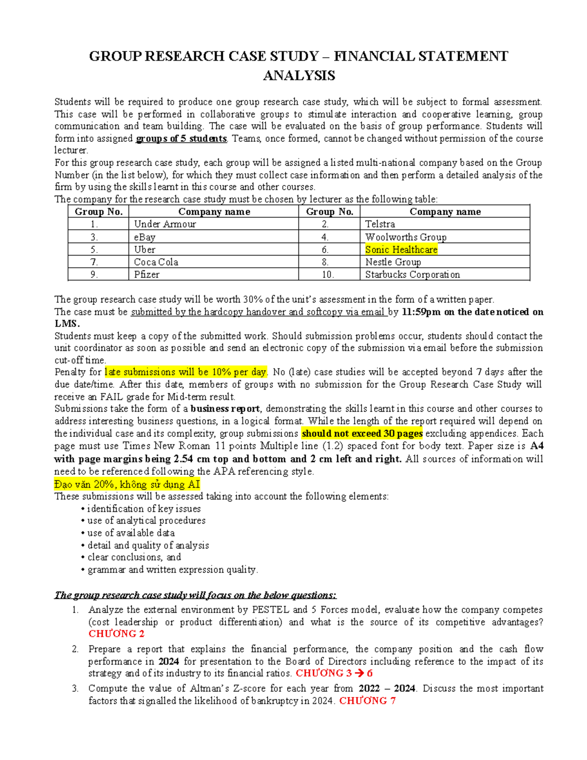 GROUP RESEARCH CASE STUDY: FINANCIAL STATEMENT ANALYSIS 2025 - Studocu