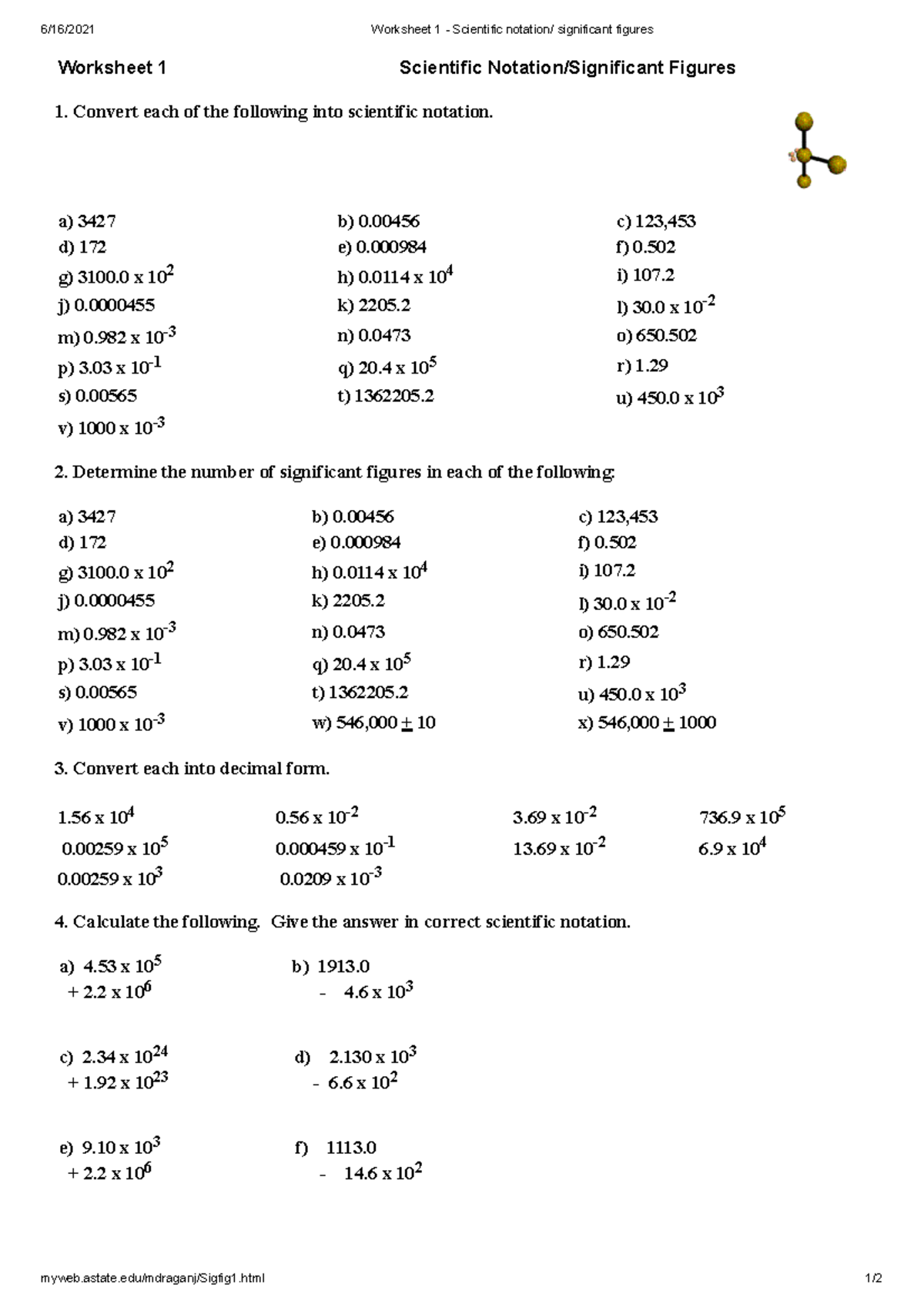 Scientific Notation Worksheet 1 Answers Solved: Practice: Scientific