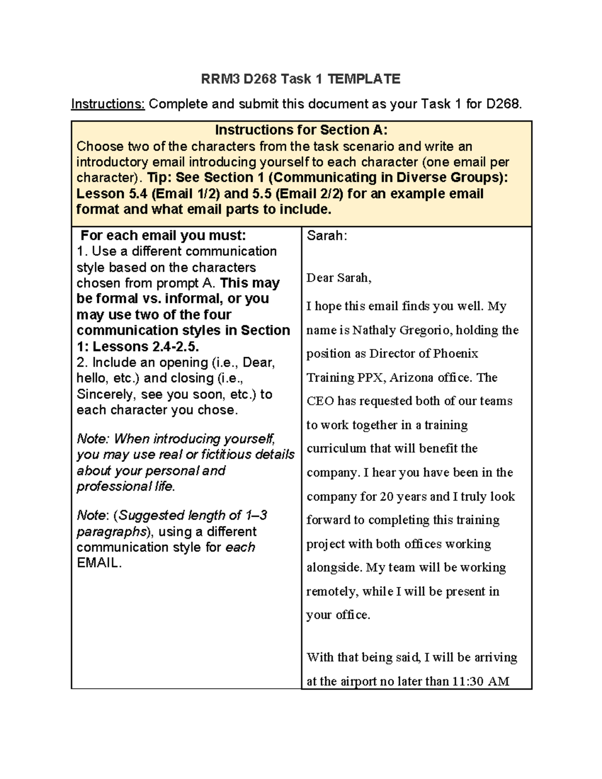 RRM3 D268 Task 1: Introductory Email Messages to Characters - Studocu