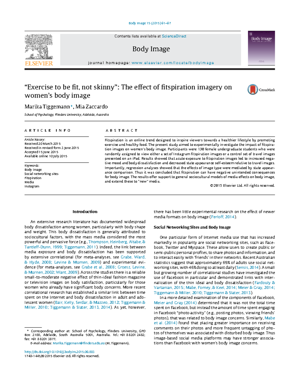 Fitspiration's Impact on Women's Body Image - Psych 101 Study - Studocu