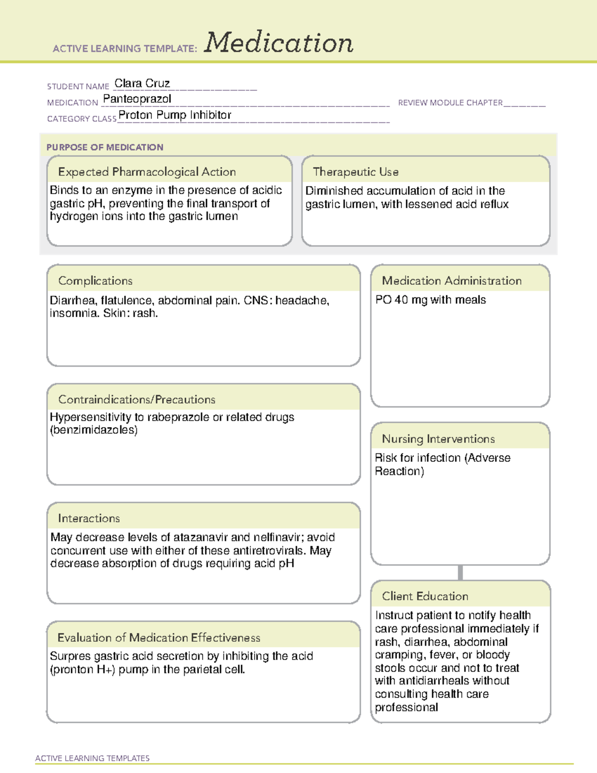 Active Learning Template: Medication Overview for Nursing (NURS 101 ...