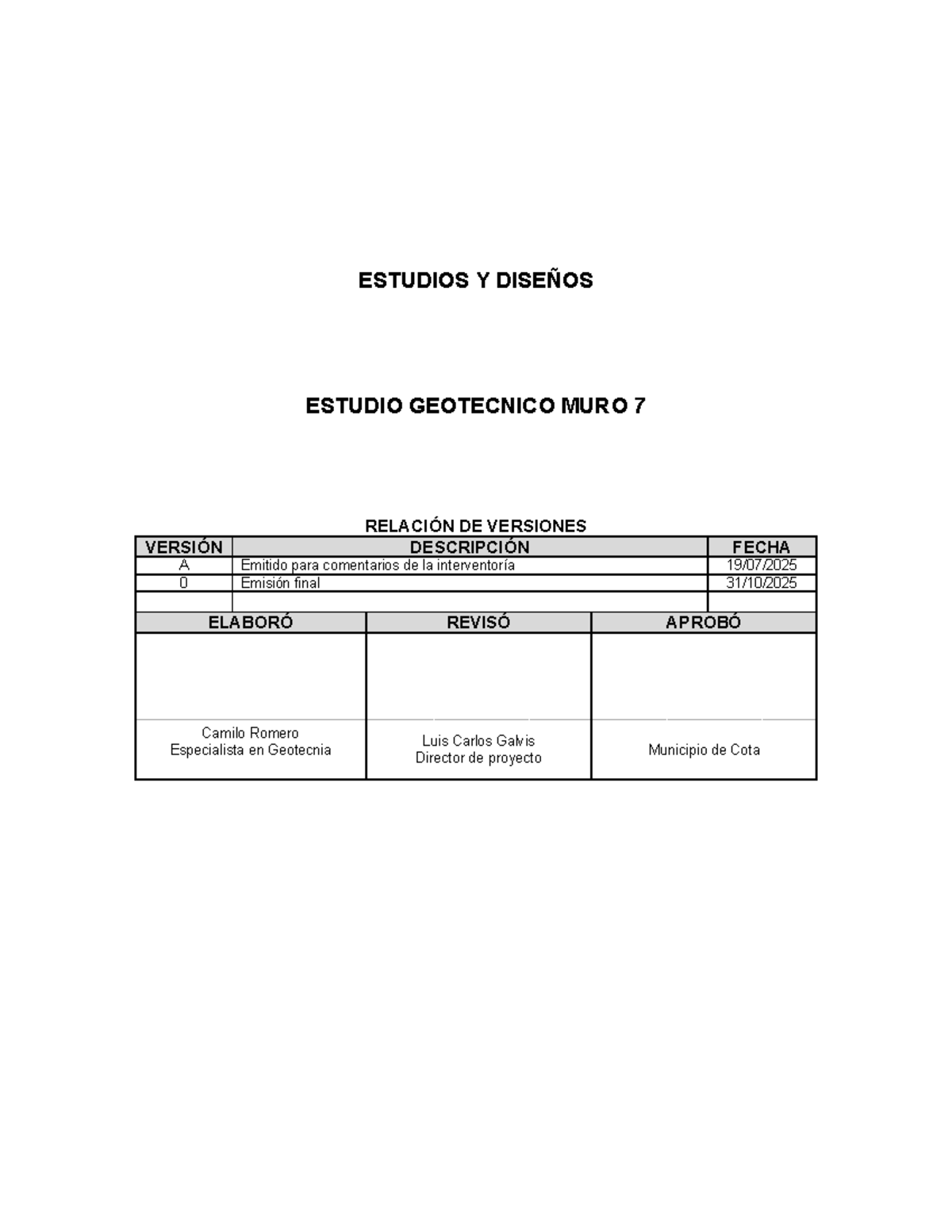 Estudio Geotécnico Muro 7 - Versión 0 para Mitigación de Riesgos - Studocu